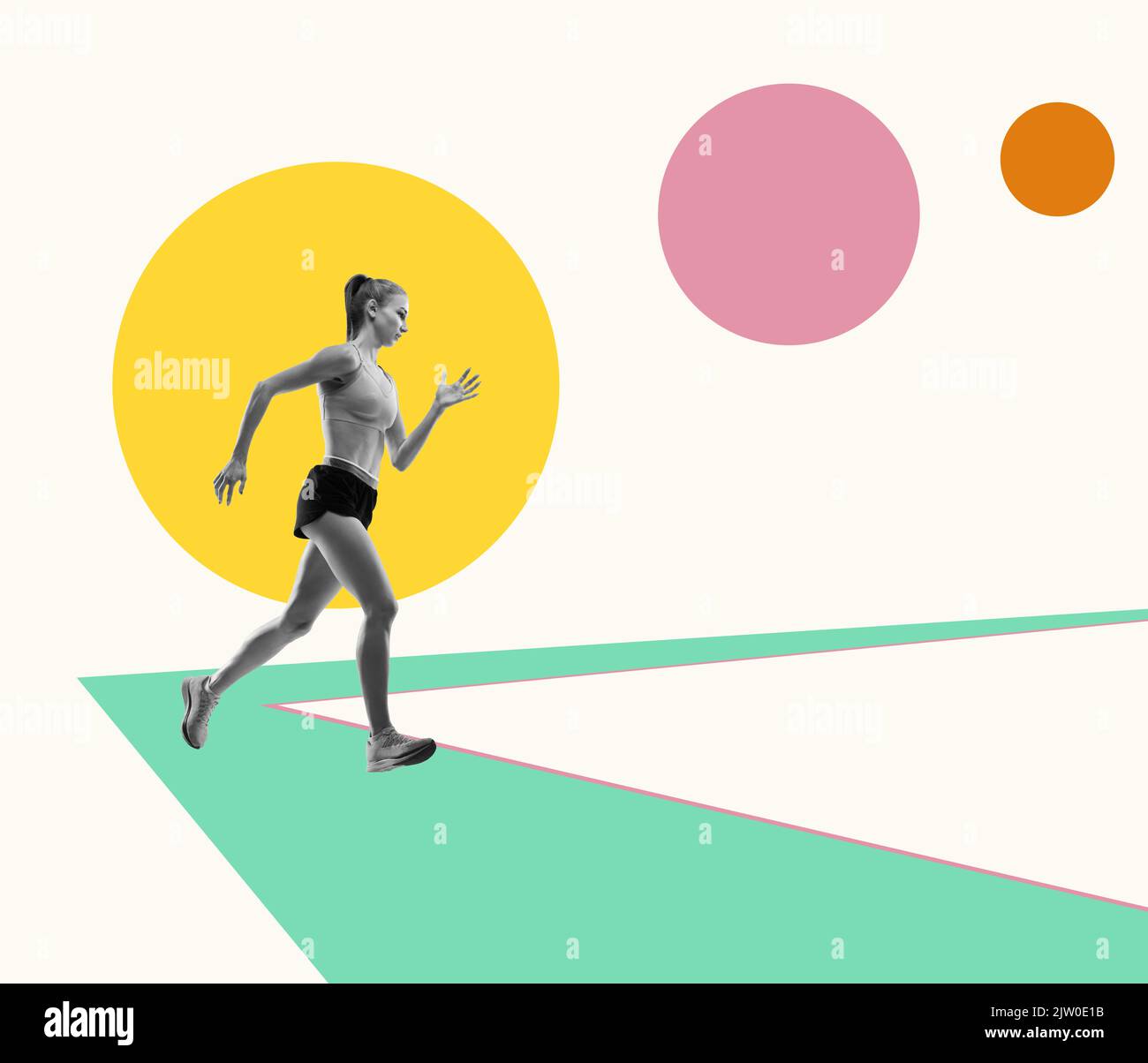 Professional runner, jogger on abstract colorful background. Modern ...