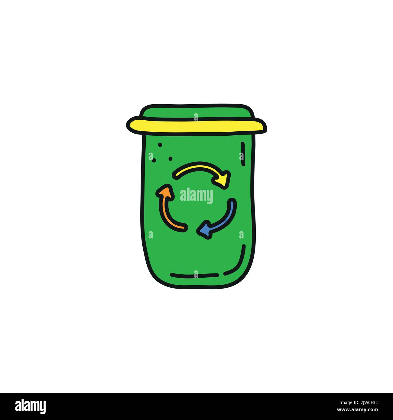 Doodle green recycle bin for trash and waste isolated on white ...