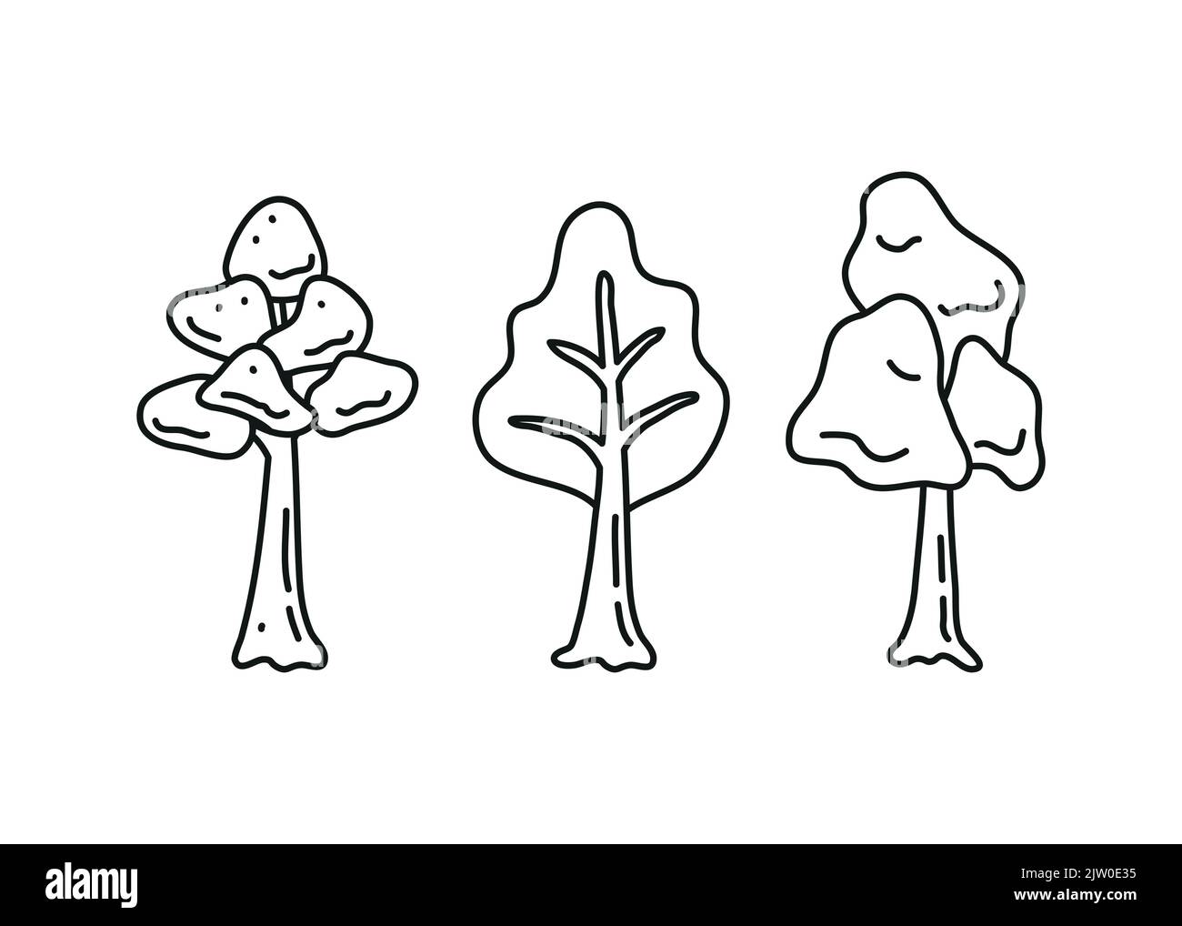 Doodle outline forest trees isolated on white background Stock Vector ...
