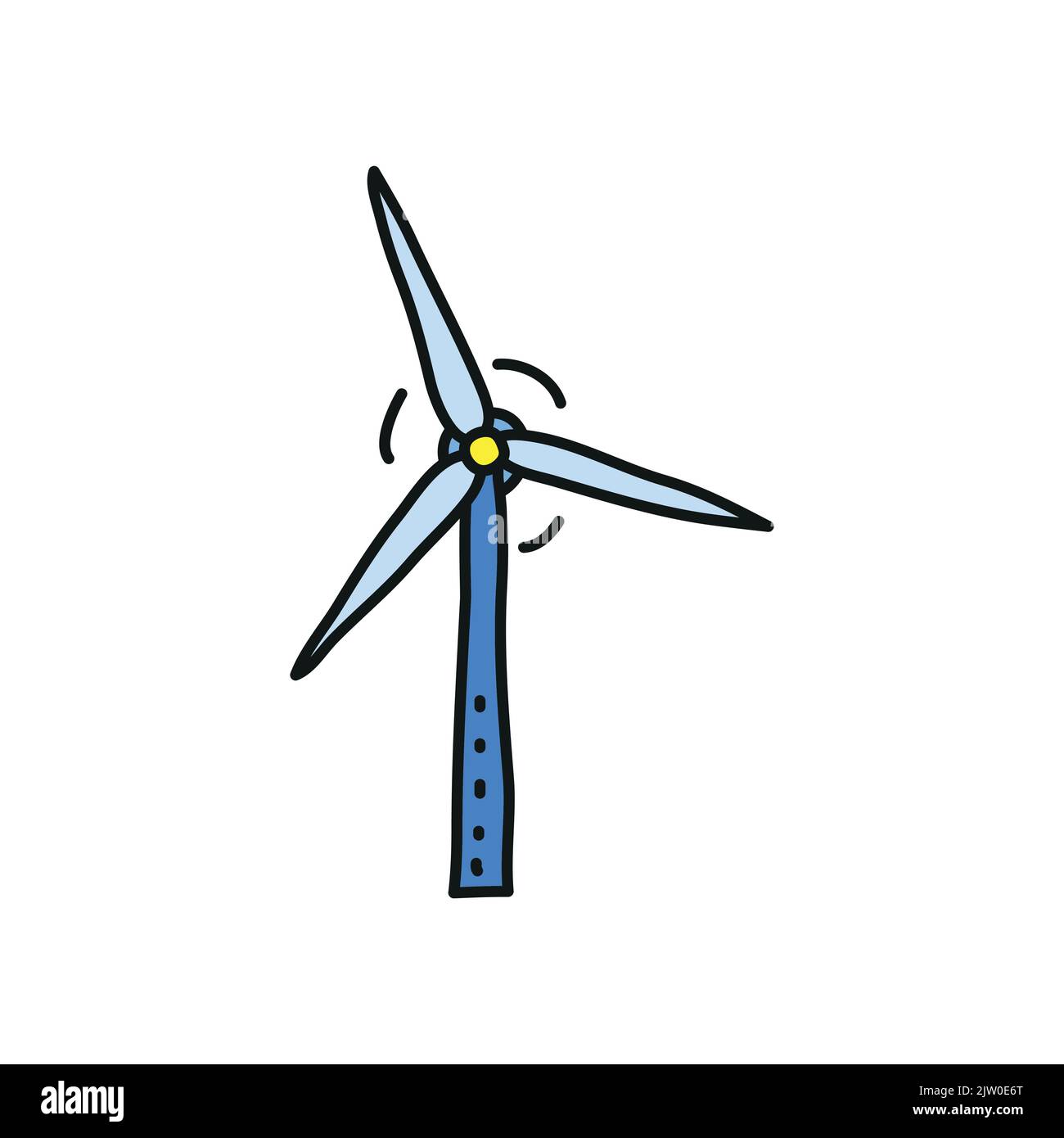 Doodle colored wind energy turbine isolated on white background Stock ...