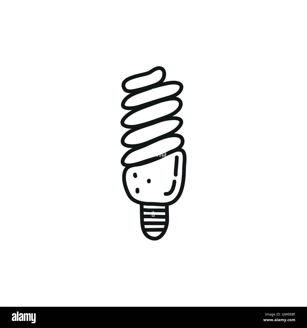 Doodle outline fluorescent powersave lamp isolated on white background ...