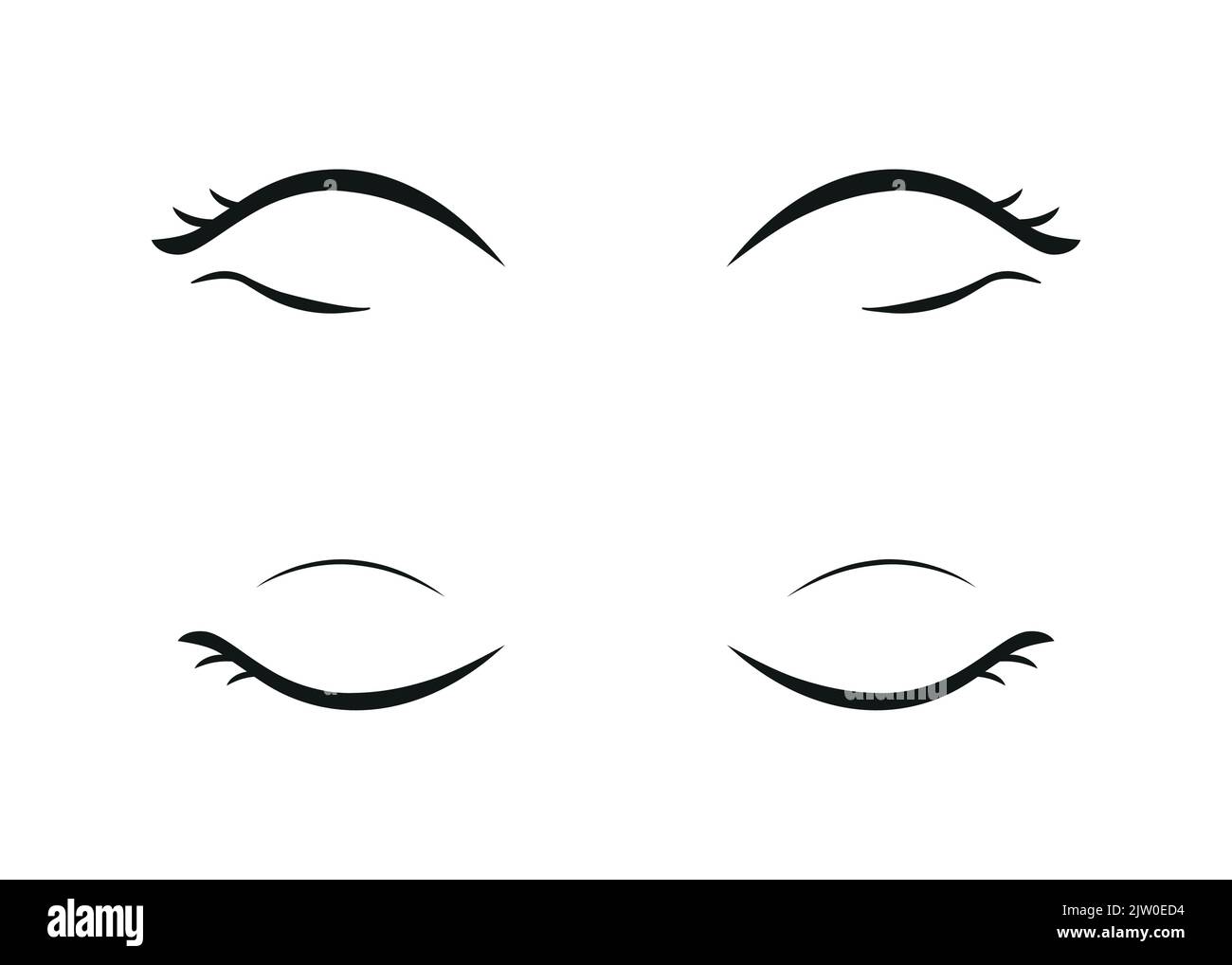 Female opened and closed eyes with black lashes isolated on white ...
