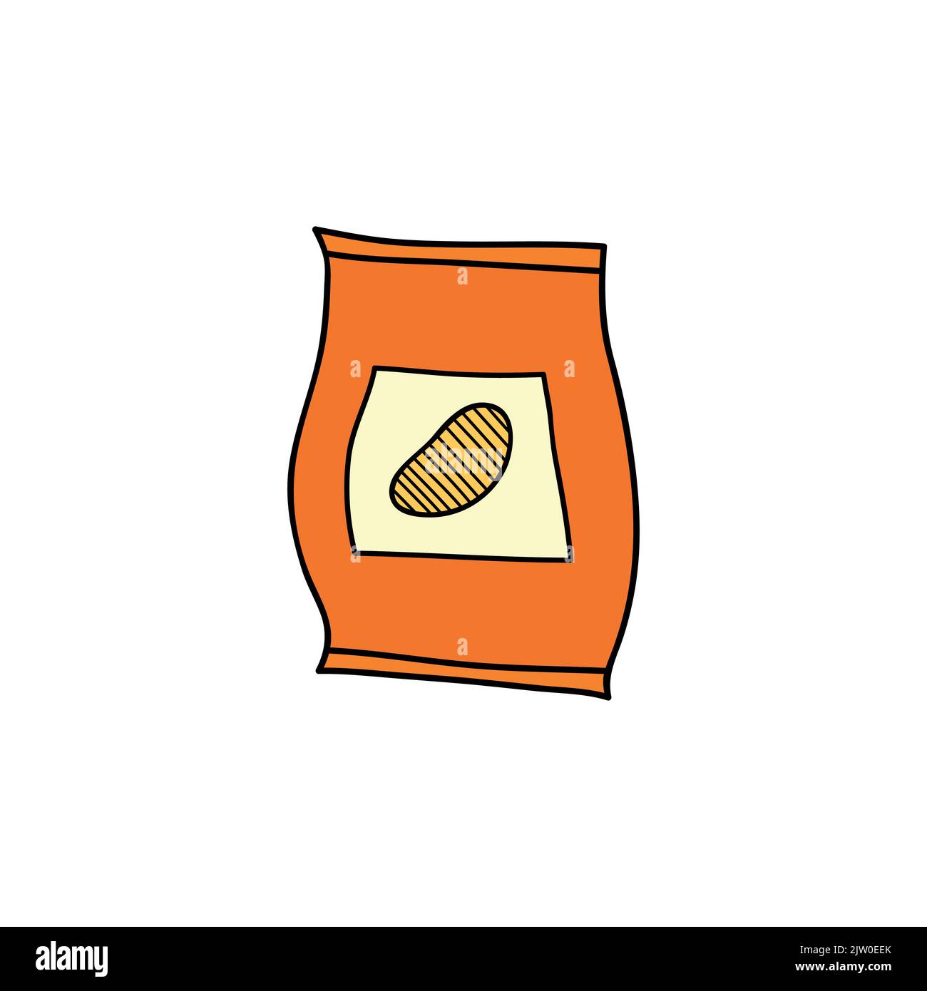 Hand drawn colored potato chips in pack isolated on white background ...