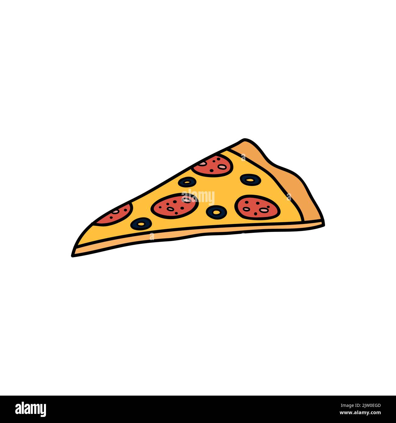 Hand drawn colored pizza slice isolated on white background Stock ...