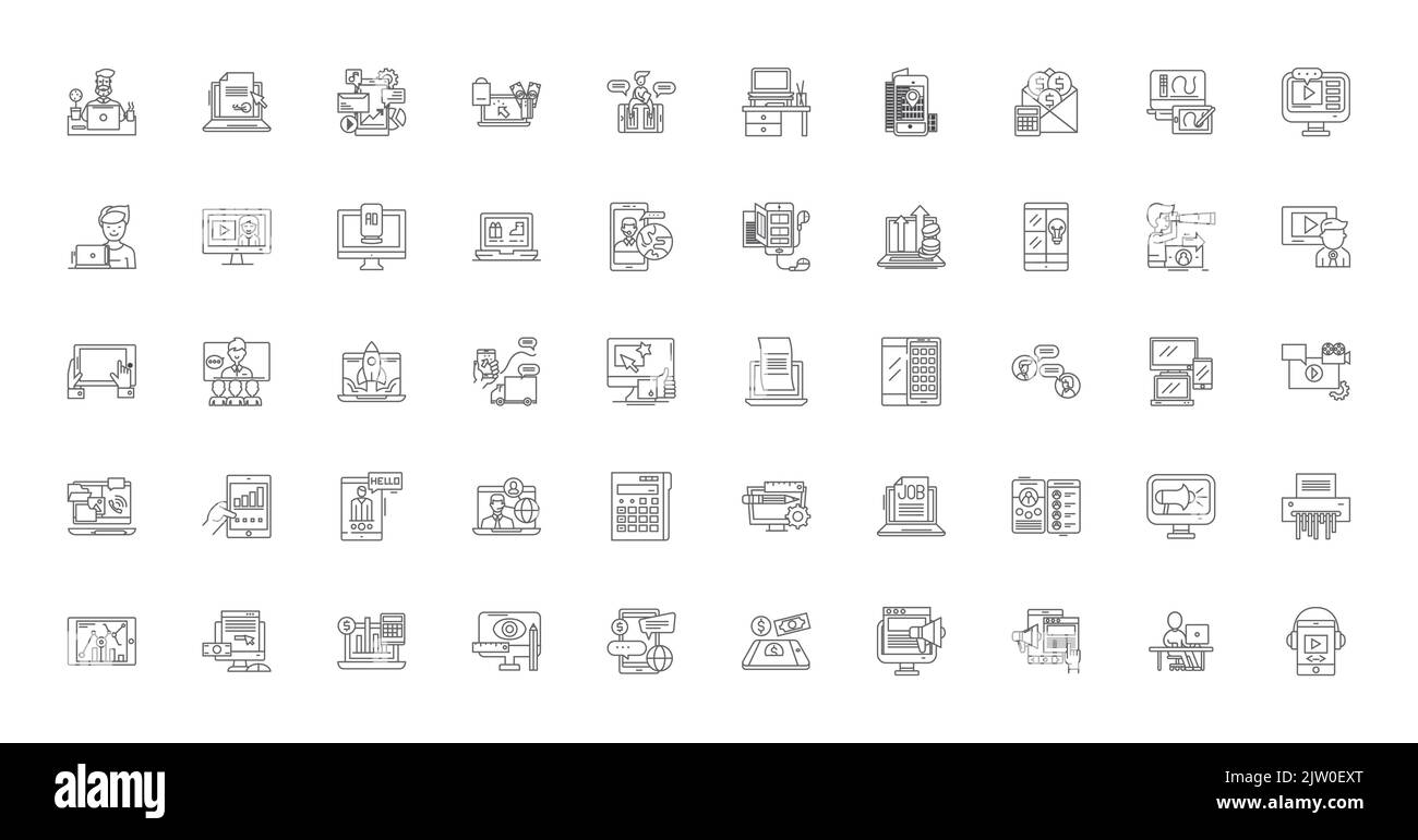Business software concept illustration, linear icons, line signs set ...