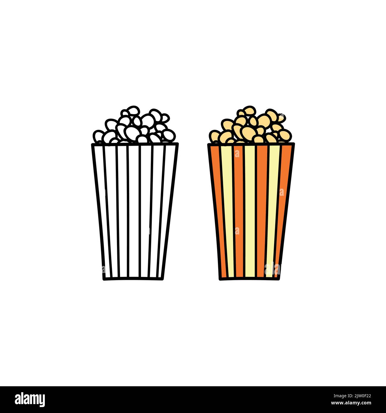 Doodle outline and colored popcorn busket isolated on white background ...
