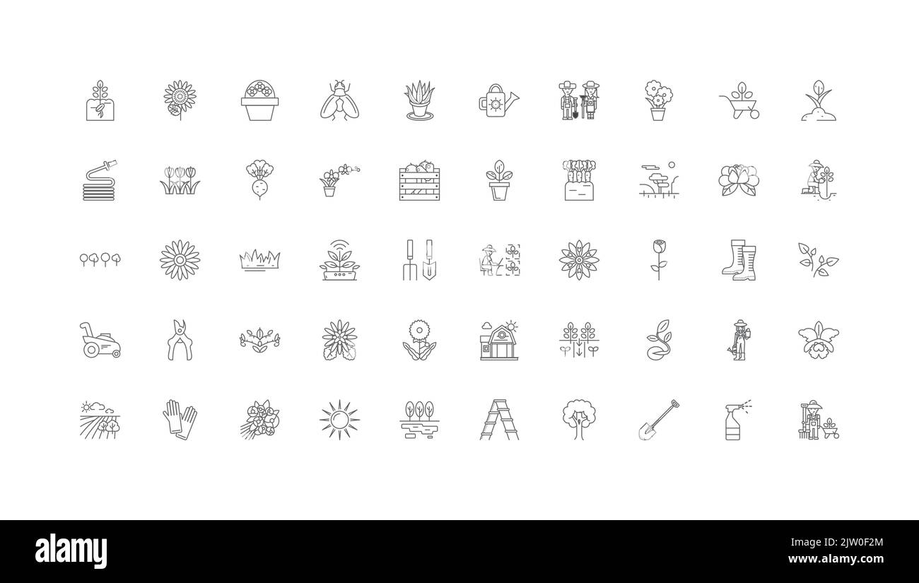 Garden concept illustration, linear icons, line signs set, vector ...