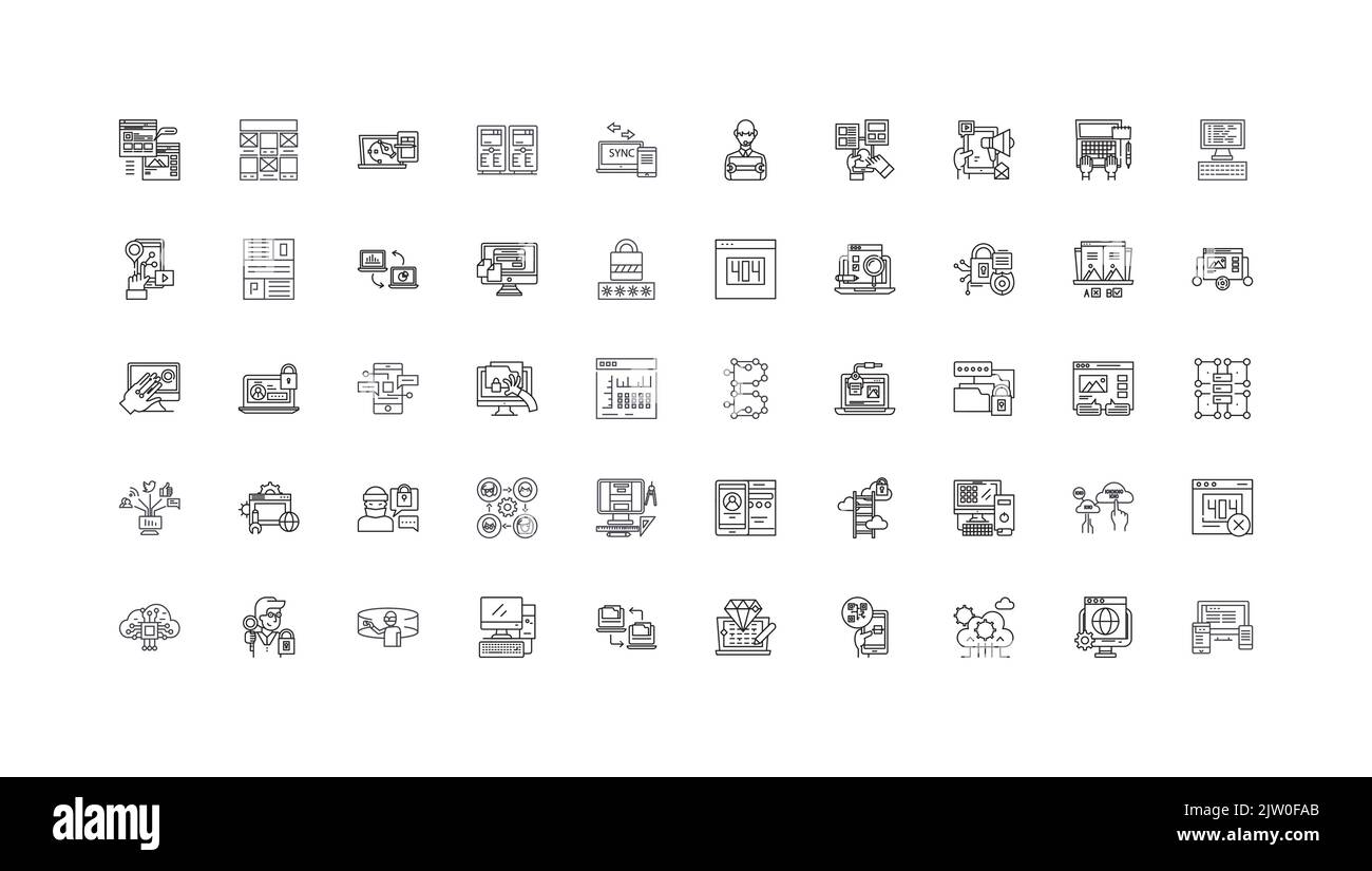 Programming, coding ideas, linear icons, line signs set, vector ...