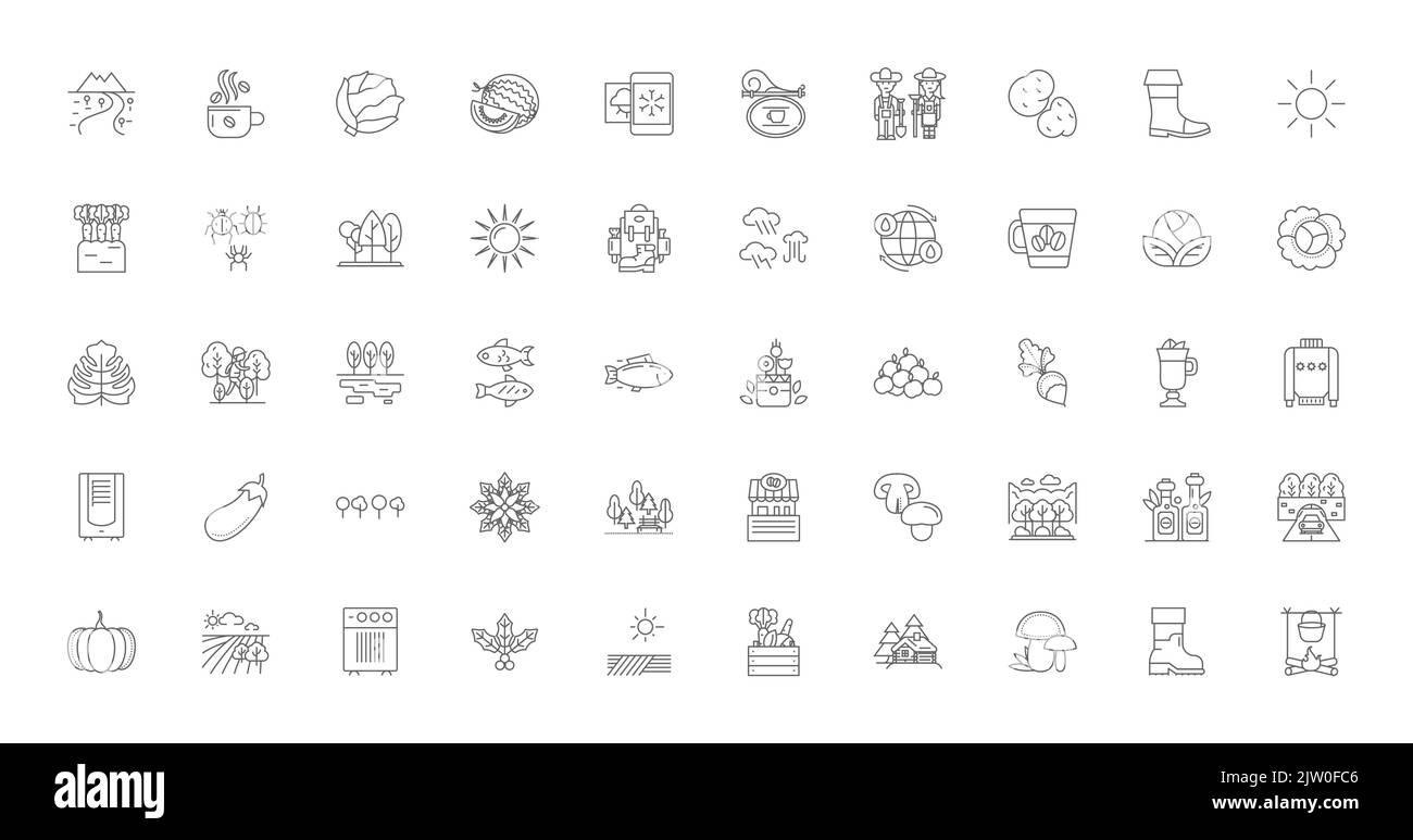 Autumn concept illustration, linear icons, line signs set, vector ...