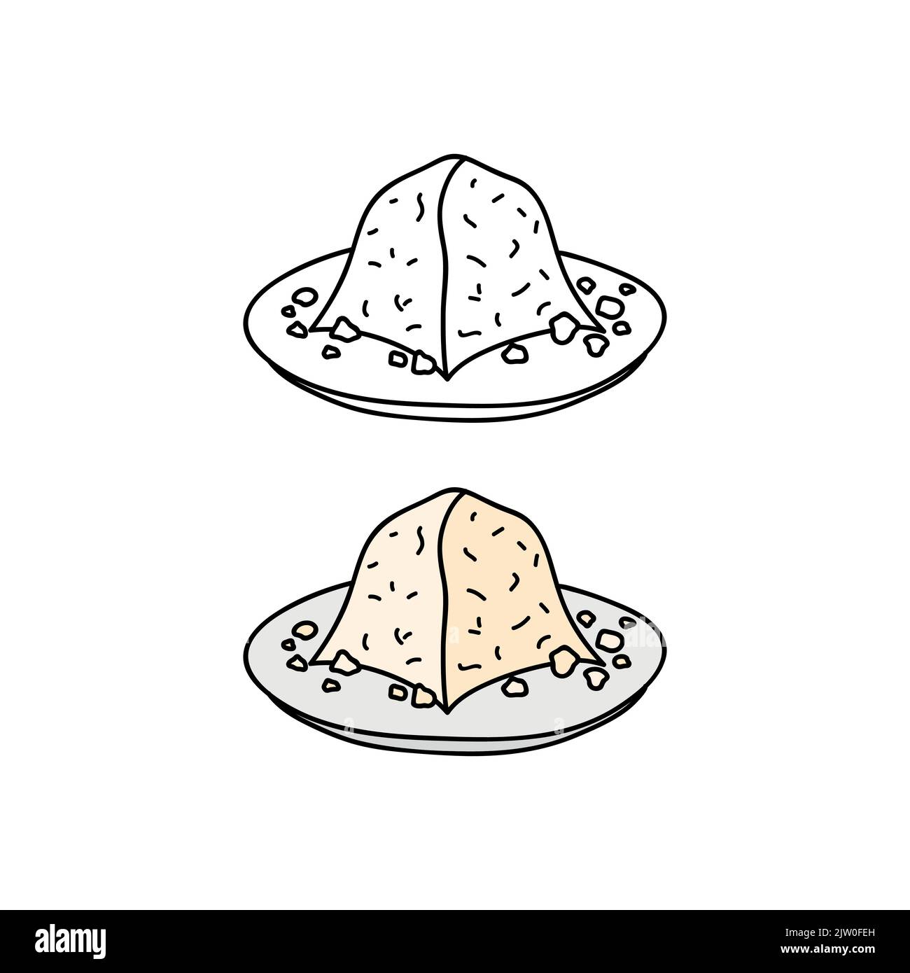 Hand drawn outline and colored baking flour on the plate isolated on ...