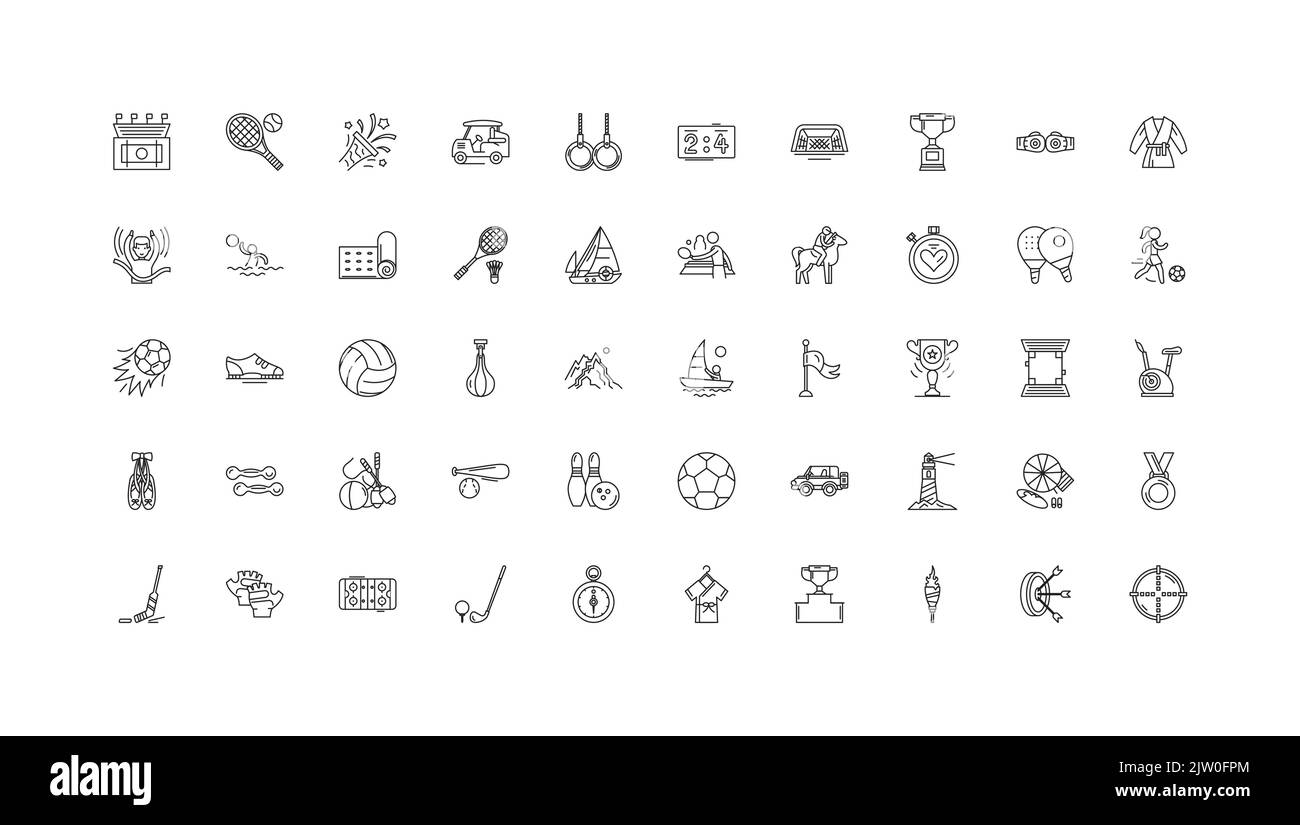 Sport activities ideas, linear icons, line signs set, vector collection ...