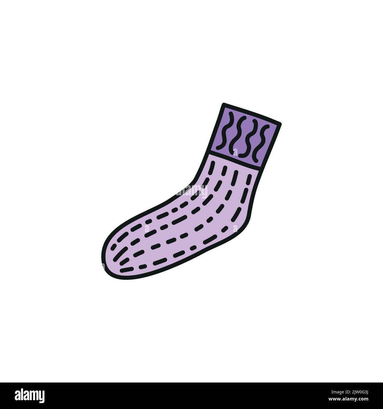 Cute doodle violet knitted sock isolated on white background Stock ...