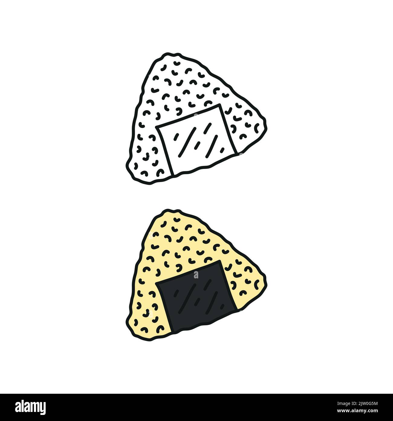 Doodle outline and colored onigiri sushi isolated on white background ...