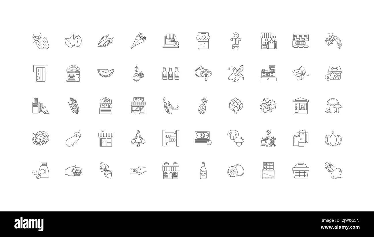 Grocery store ideas, linear icons, line signs set, vector collection ...