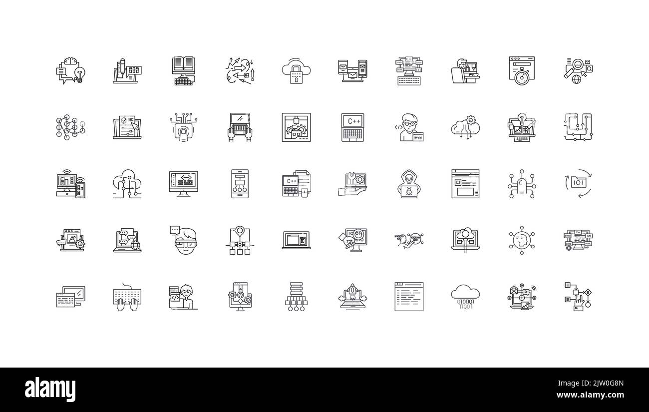 Programming Coding Concept Illustration Linear Icons Line Signs Set 5211