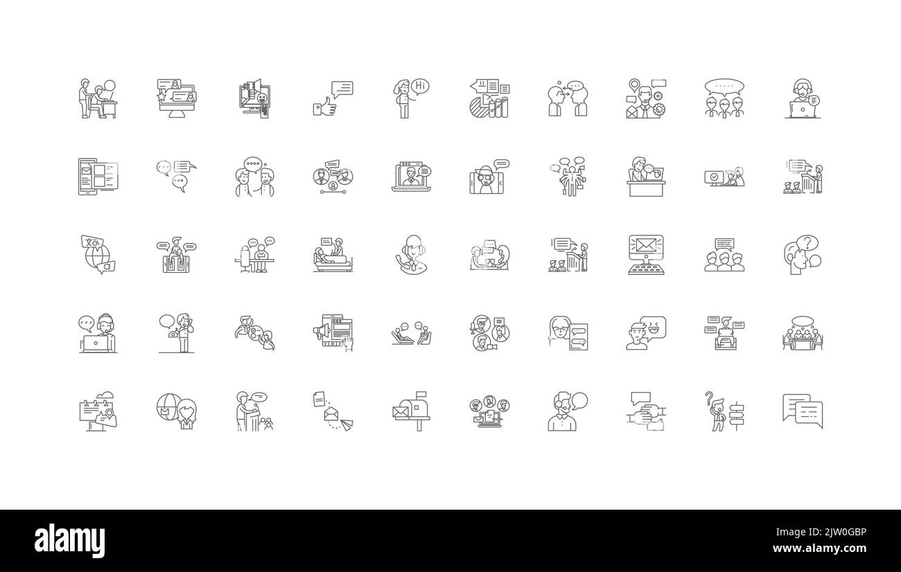 Chatting people ideas, linear icons, line signs set, vector collection ...