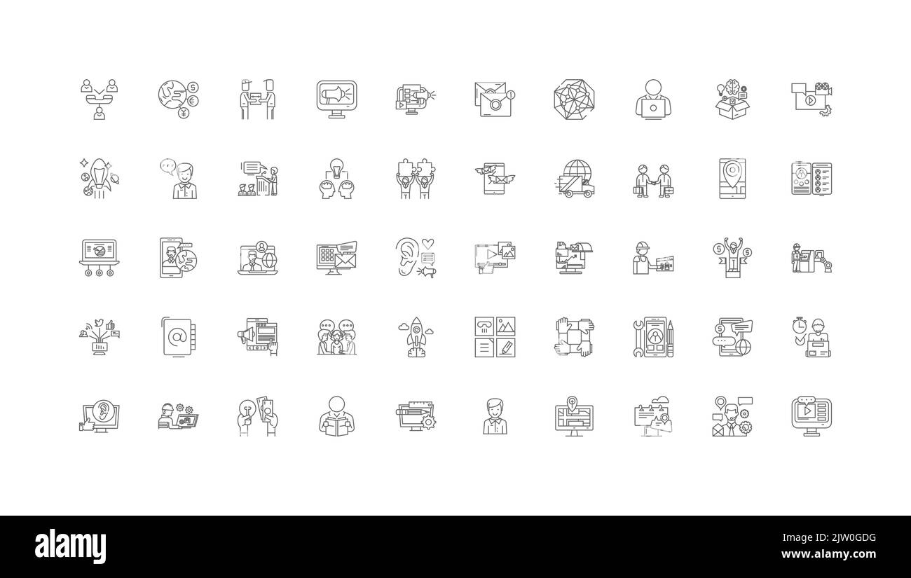 Connecting business concept illustration, linear icons, line signs set ...