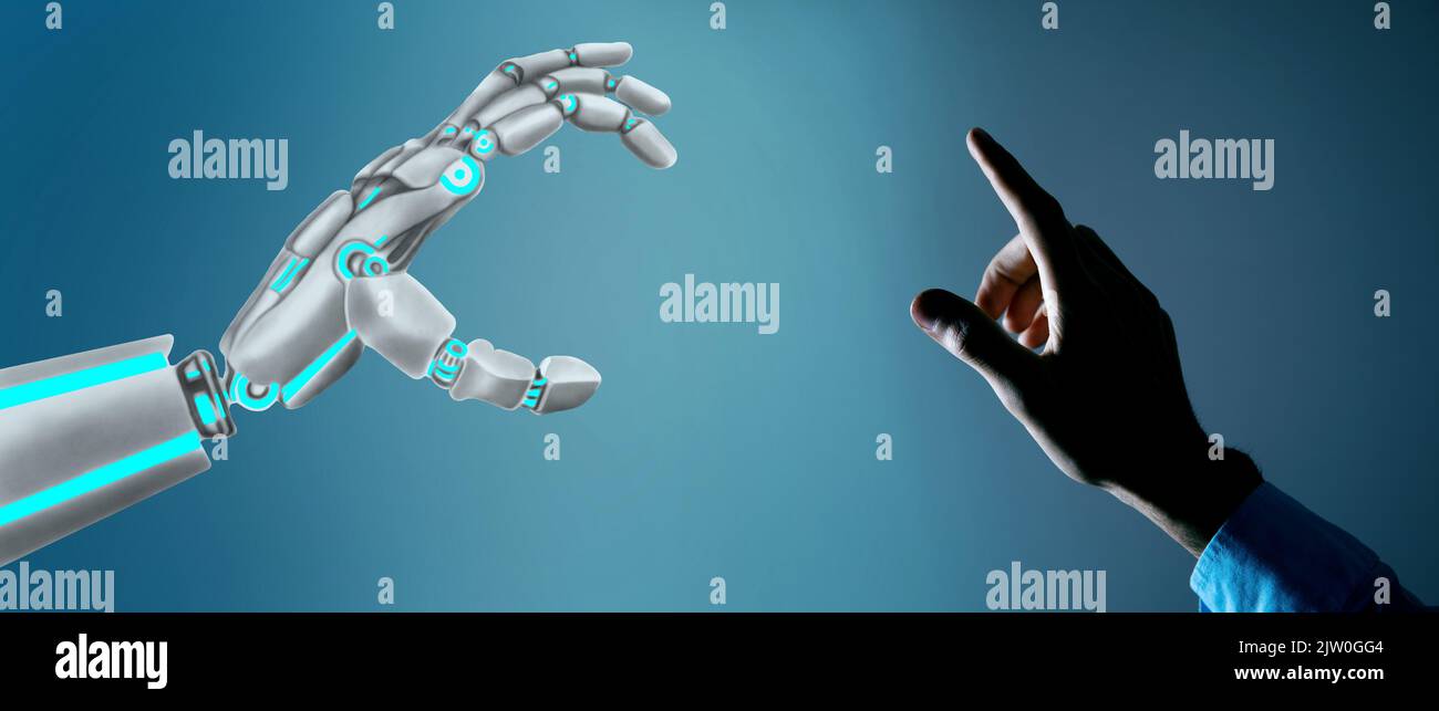 White cyborg pointing his finger Stock Photo - Alamy