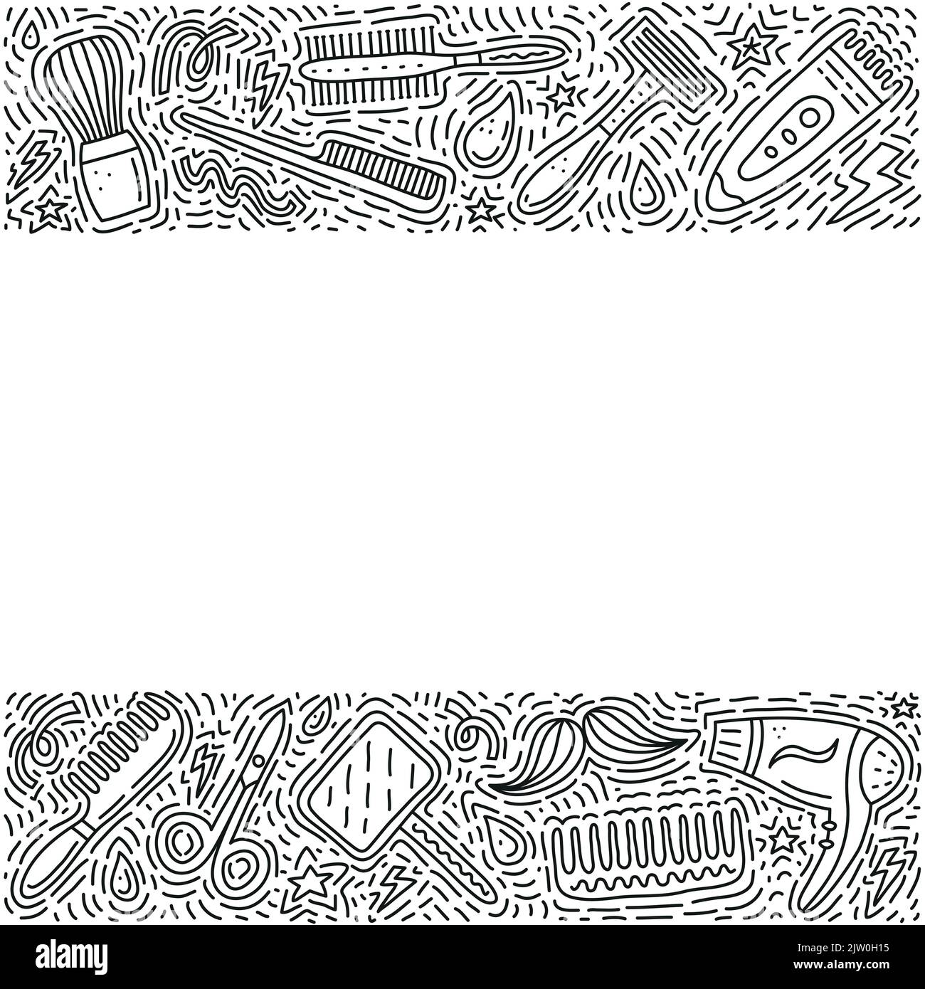 Poster with outline barber shop doodle icons with lines, swirls ...