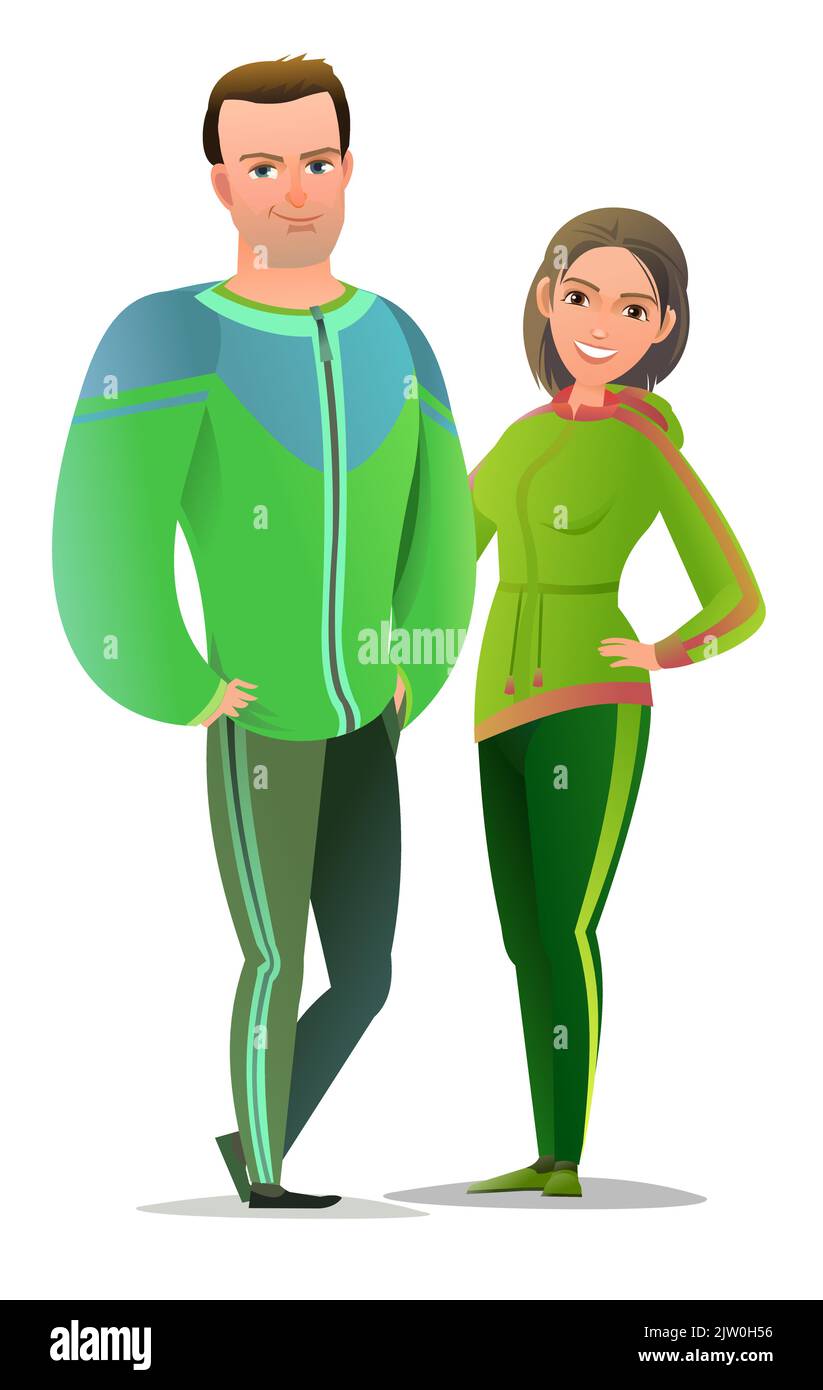 Man and woman in tracksuit. Got ready for sports activities. Cheerful ...