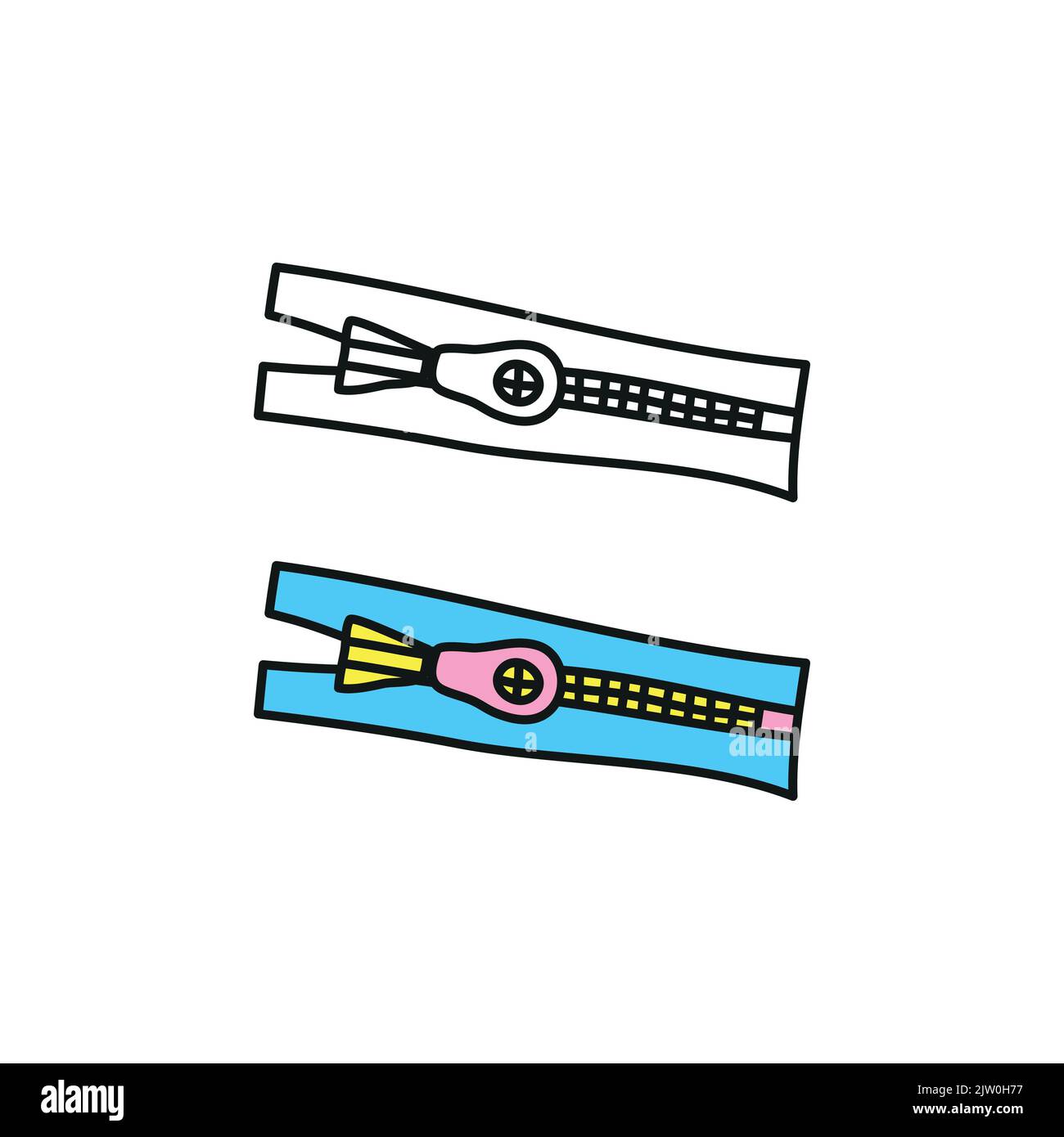 Doodle outline and colored closed zipper icon isolated on white ...