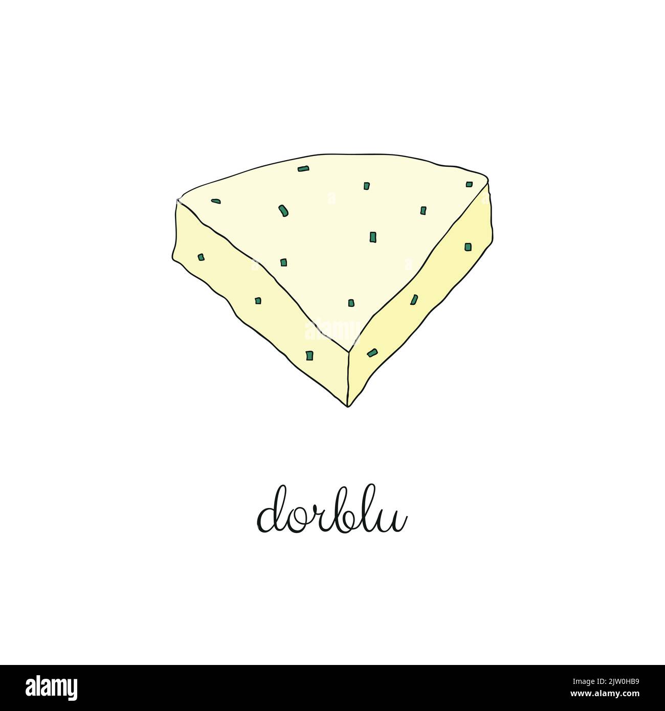 Hand drawn colored dorblu cheese isolated on white background Stock ...