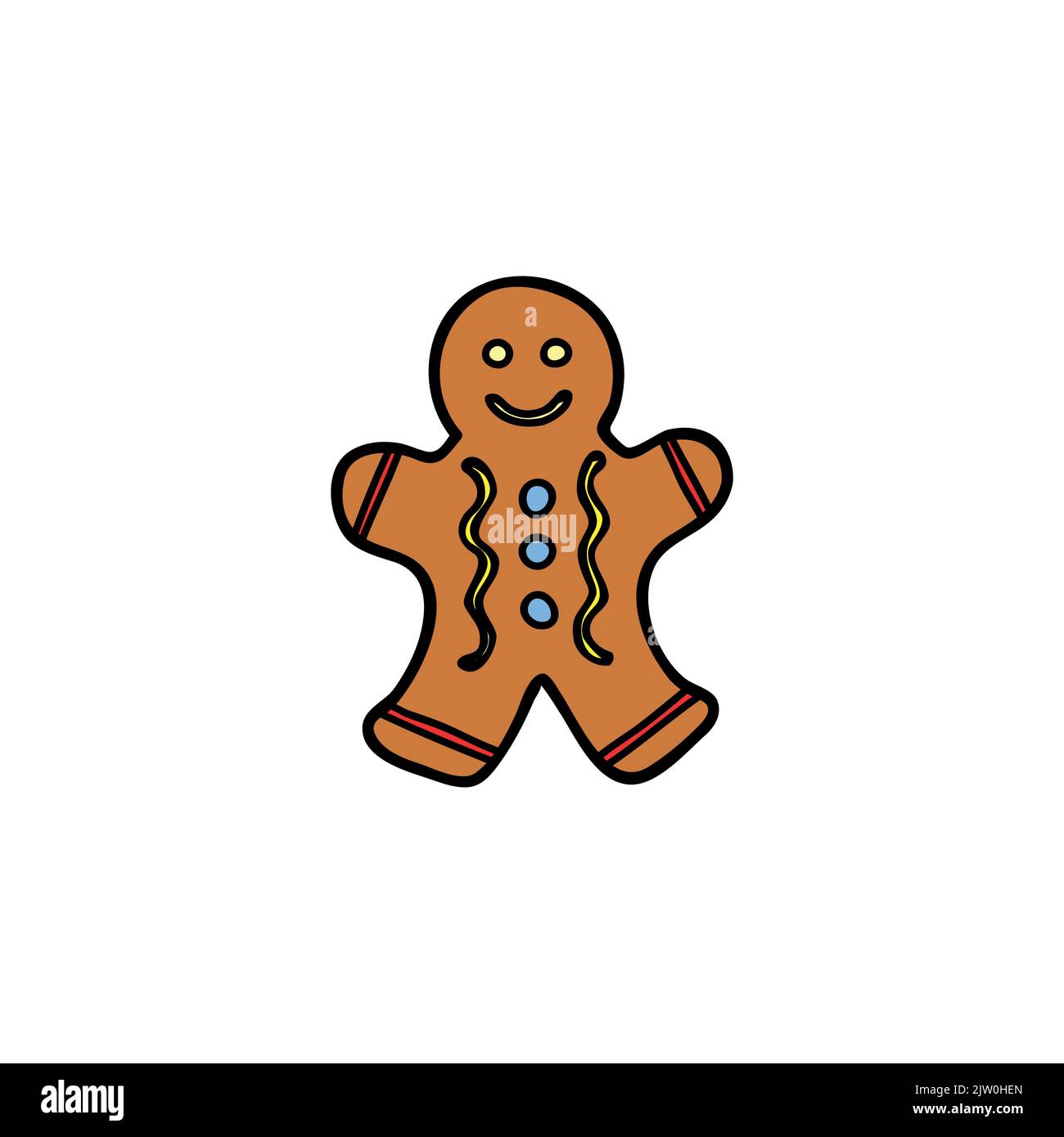 Doodle colored gingerbread cookie isolated on white background Stock ...