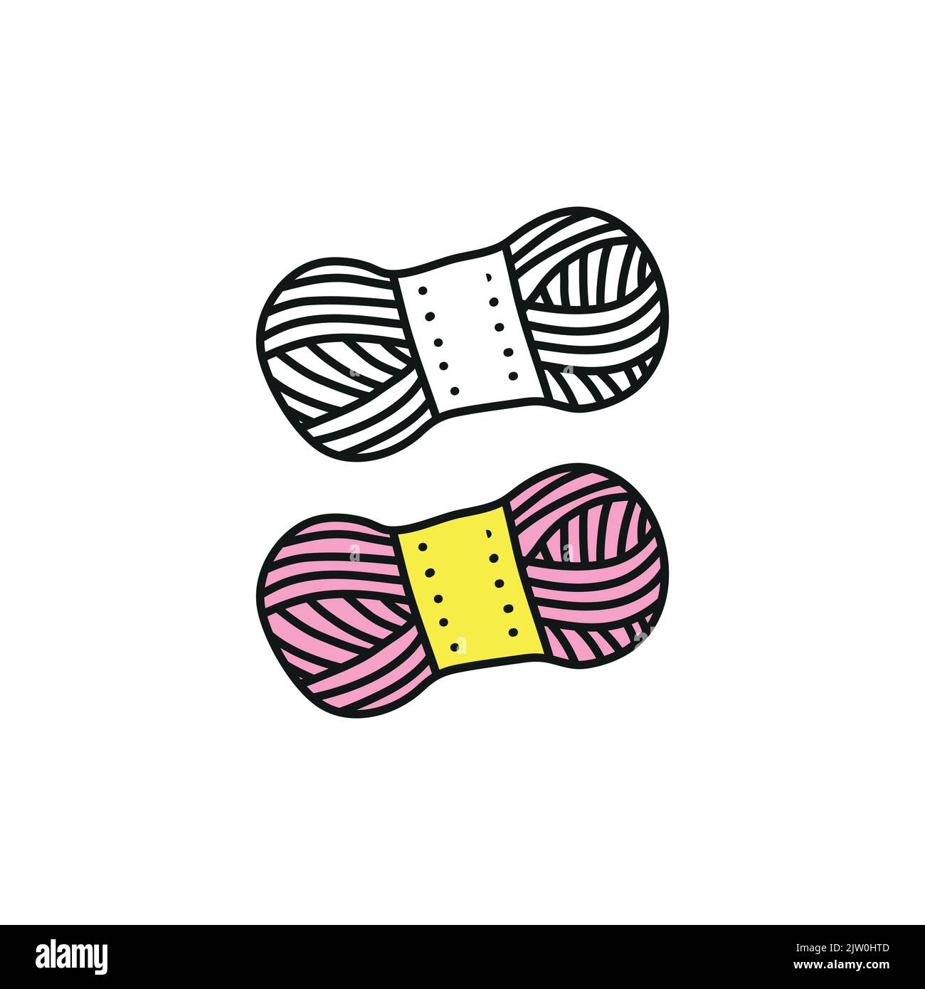 Doodle outline and colored skein of yarn isolated on white background ...