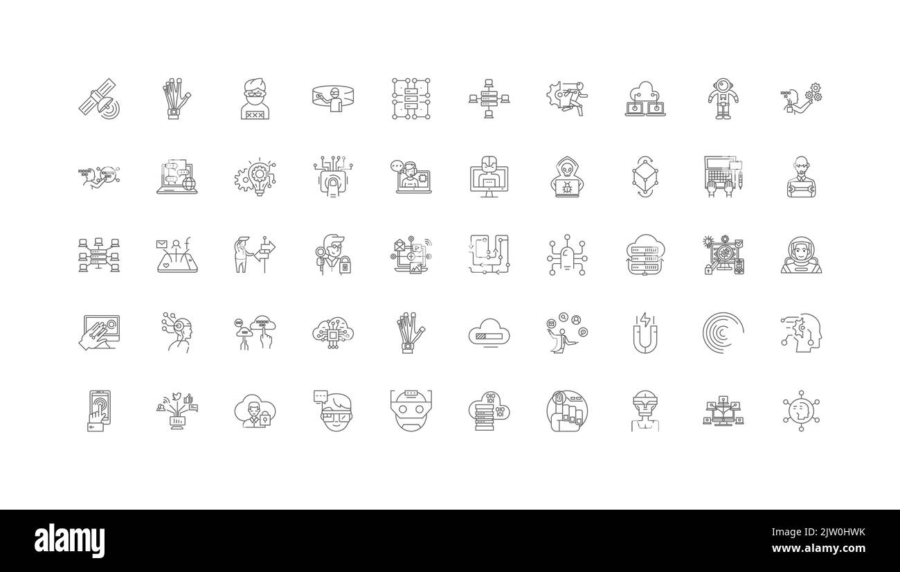 Virtual reality concept illustration, linear icons, line signs set ... Virtual reality concept illustration, linear icons, line signs set ...