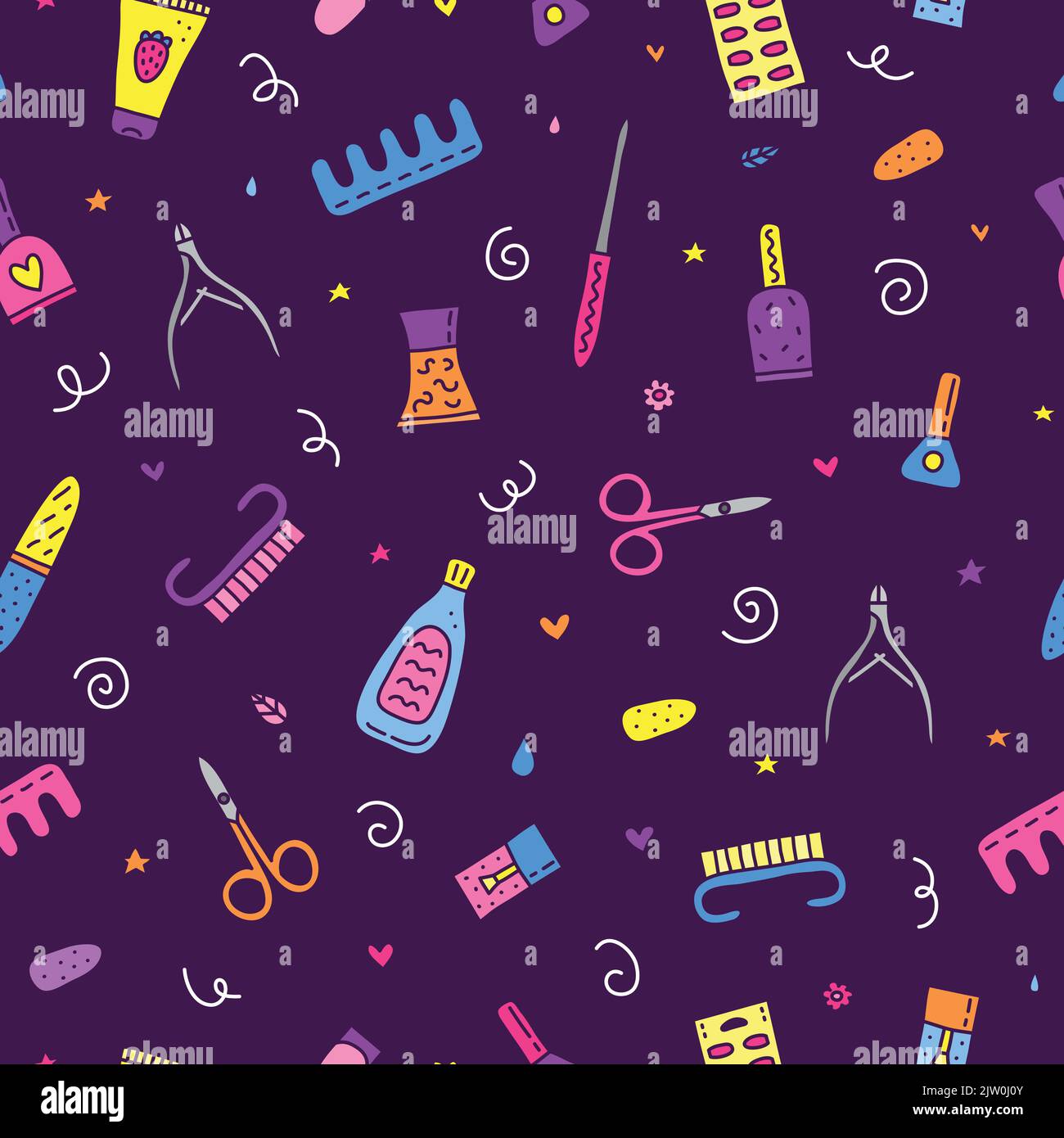 Seamless pattern with doodle colored nail salon icons Stock Vector ...