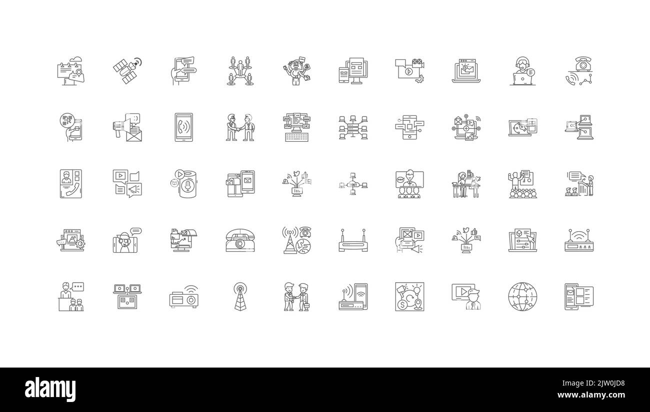 Connection concept illustration, linear icons, line signs set, vector ...