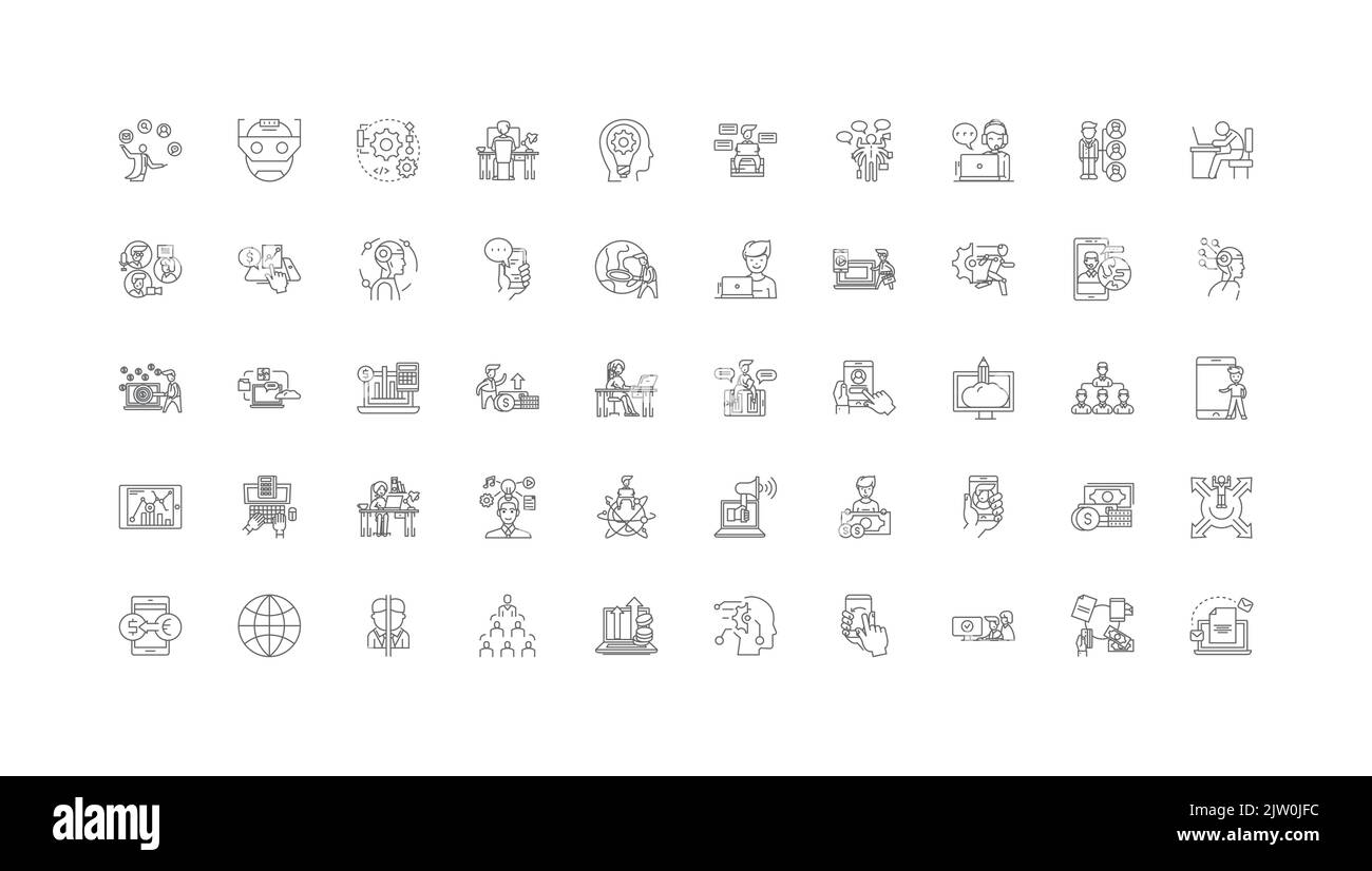 Networking people concept illustration, linear icons, line signs set ...