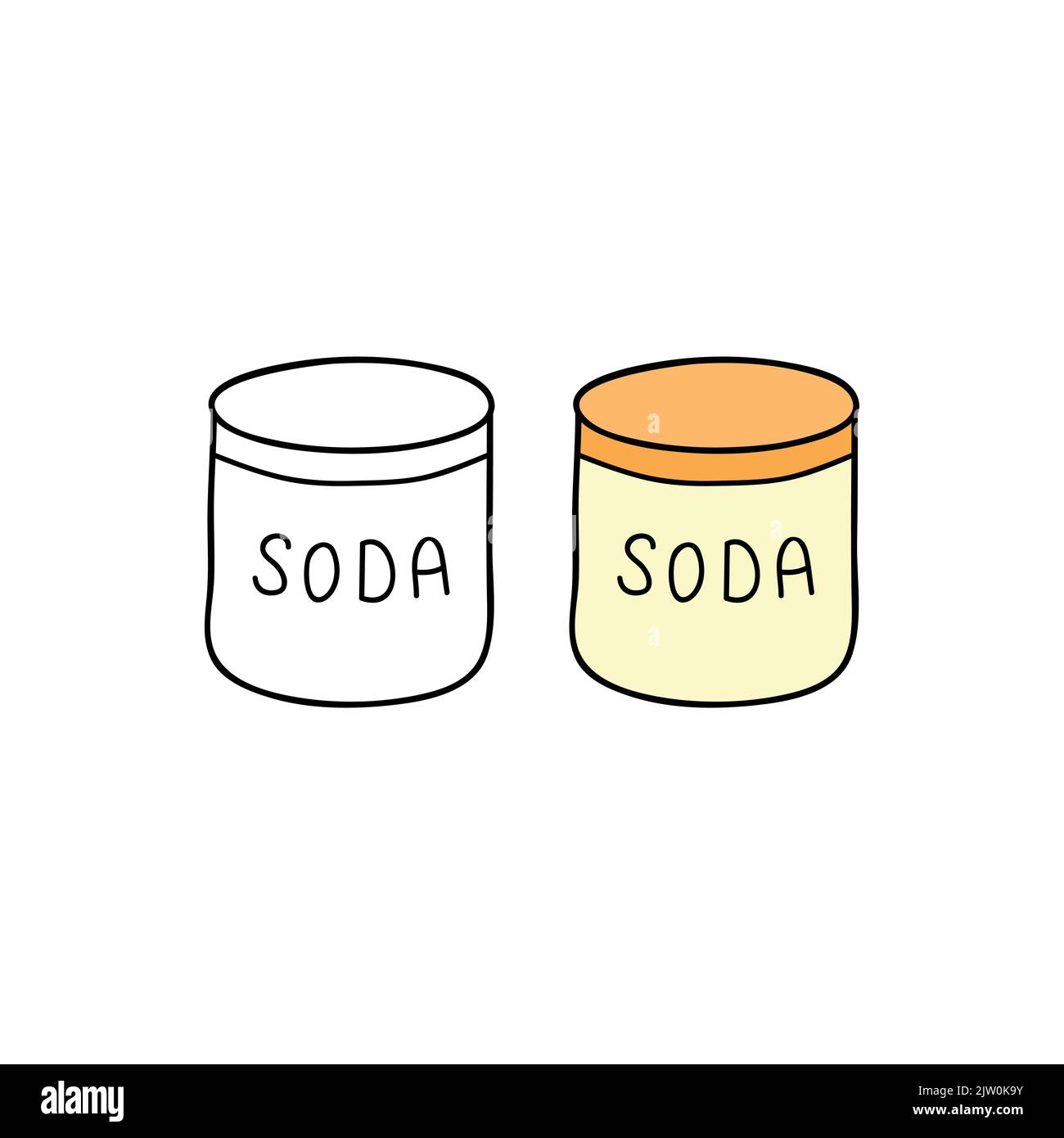 Hand drawn outline and colored baking soda isolated on white background ...