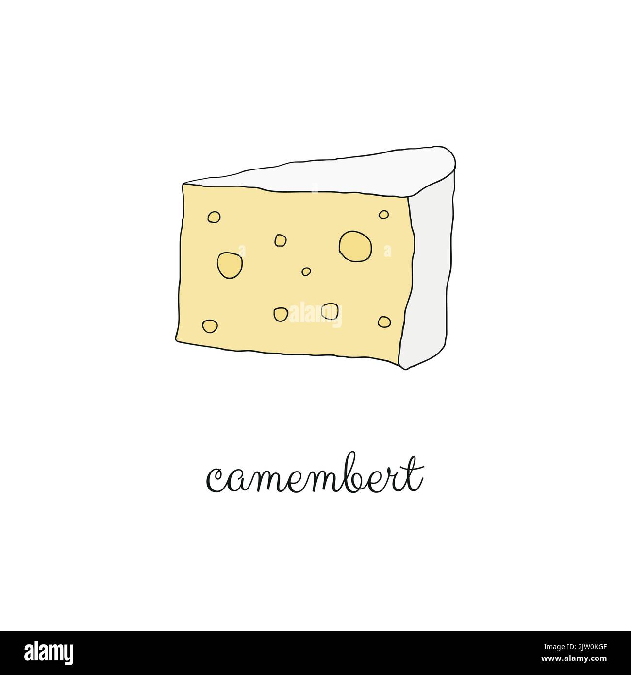 Hand drawn colored camembert cheese isolated on white background Stock ...
