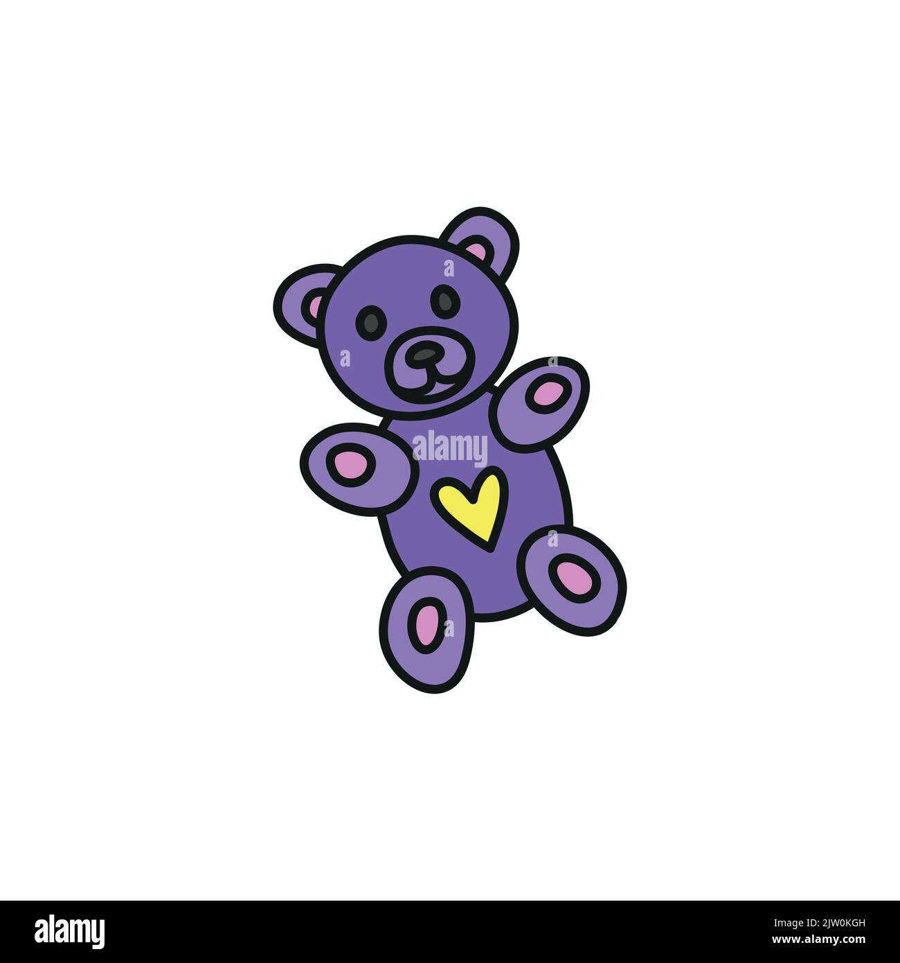 Doodle violet teddy bear toy isolated on white background Stock Vector ...