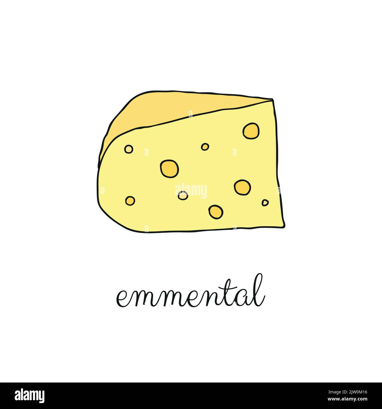 Hand drawn colored emmental cheese isolated on white background Stock ...