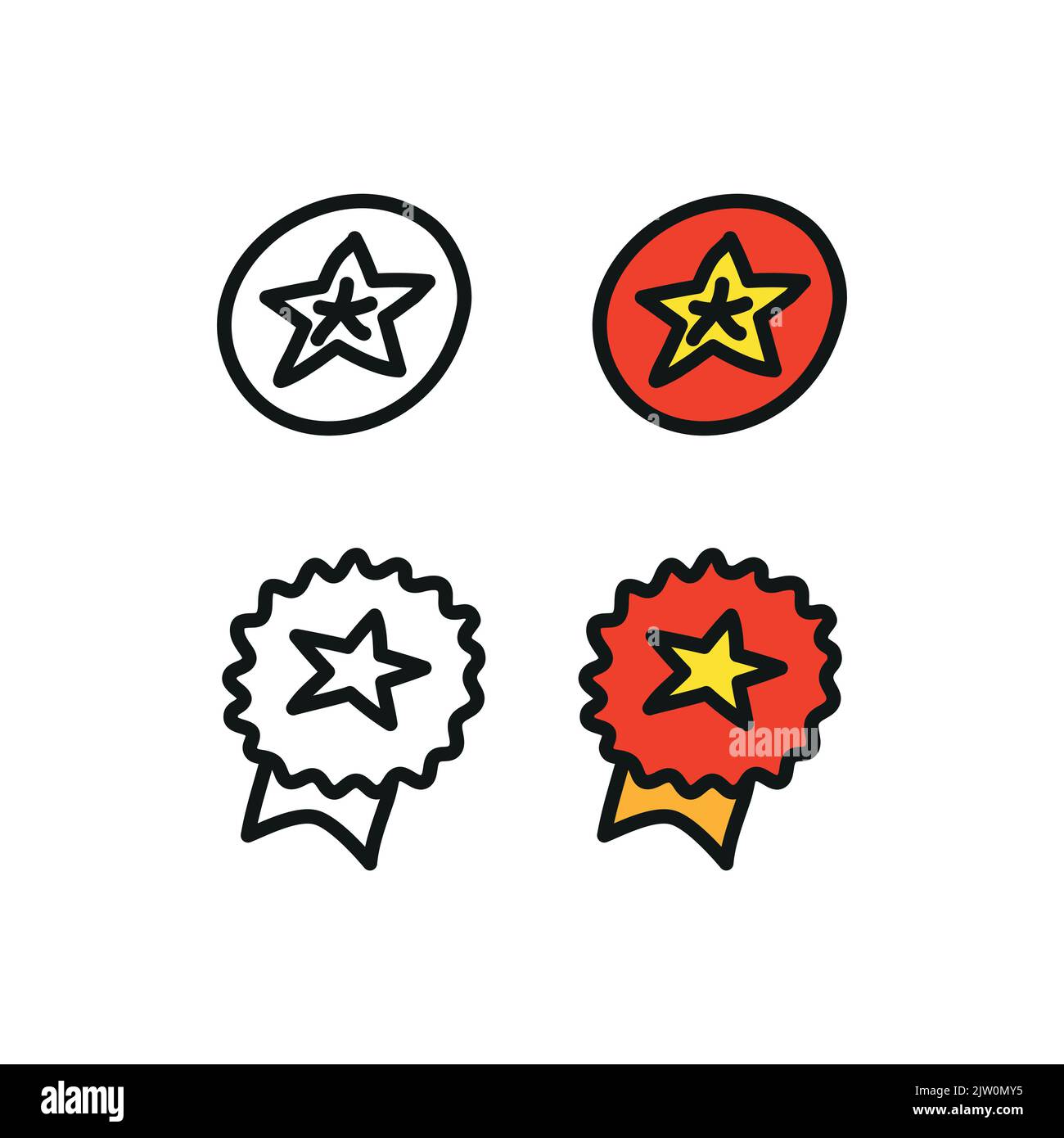 Doodle outline and colored star award for reward isolated on white ...
