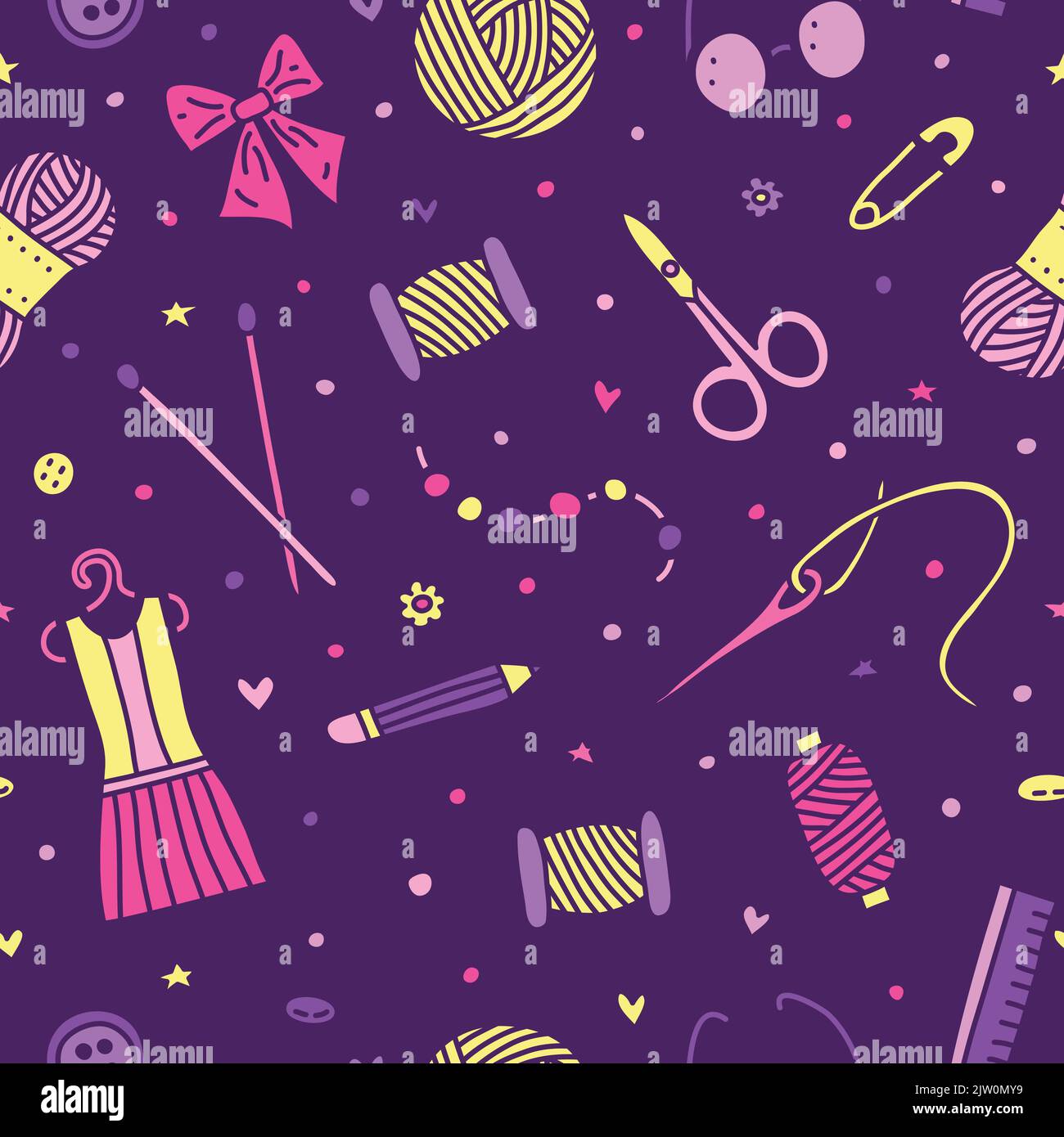 Violet seamless pattern with colorful hand made doodles Stock Vector ...