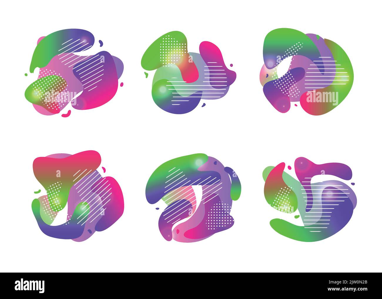 Groups of colorful liquid dynamical gradient shapes isolated on white ...
