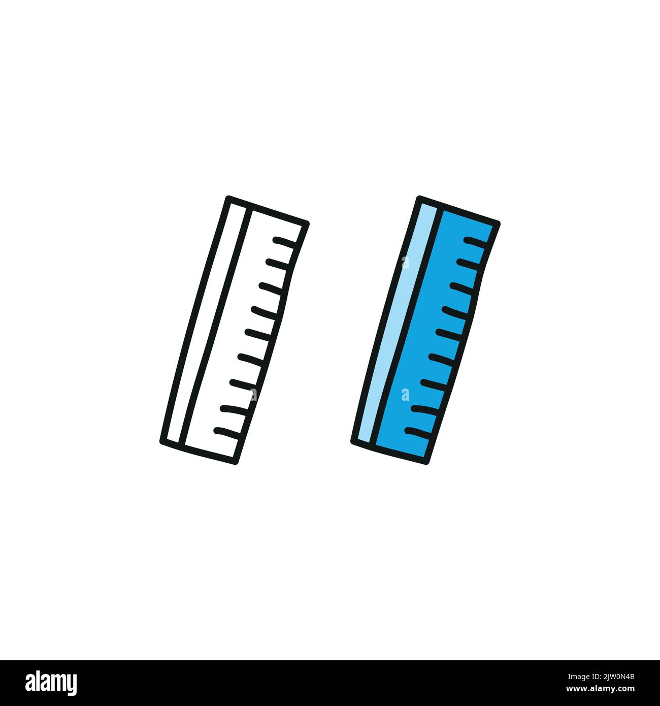 Doodle outline and colored measuring ruler isolated on white background ...