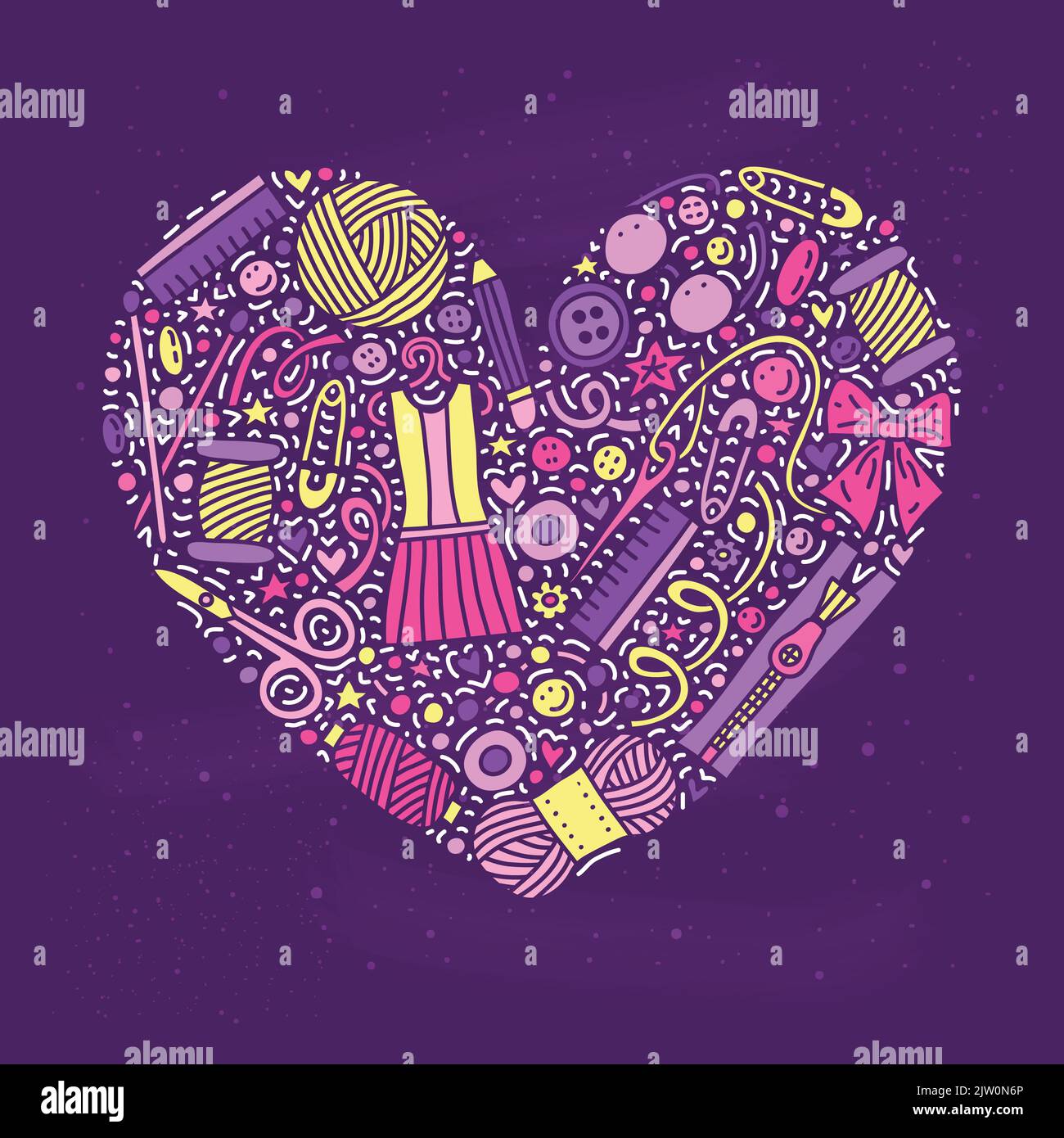 Colorful hand made doodles with symbols composed in heart shape Stock ...