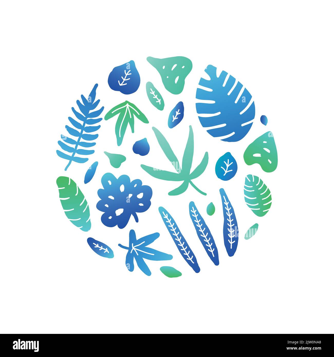 Doodle colored jungle leaves composed in circle shape Stock Vector ...