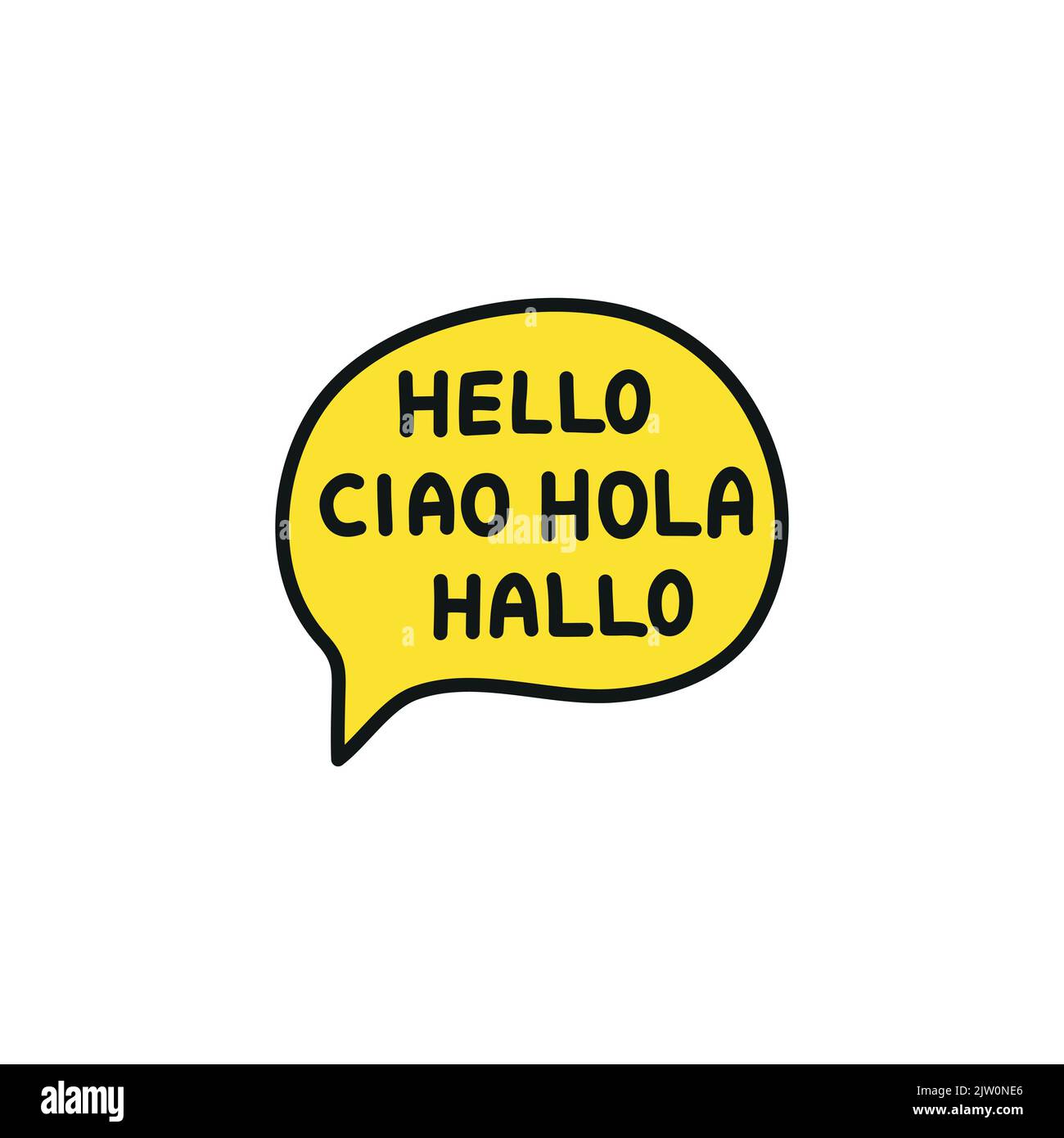 Doodle colored speech bubble with hello in four languages isolated on ...
