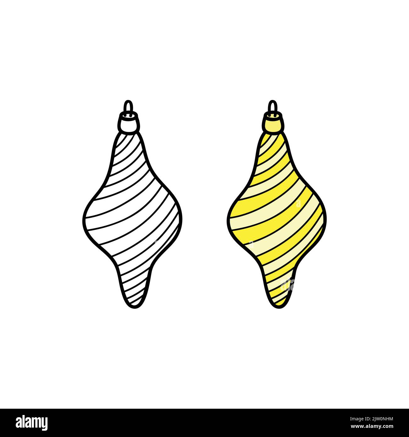 Doodle outline and colored Christmas toy for fir tree isolated on white ...