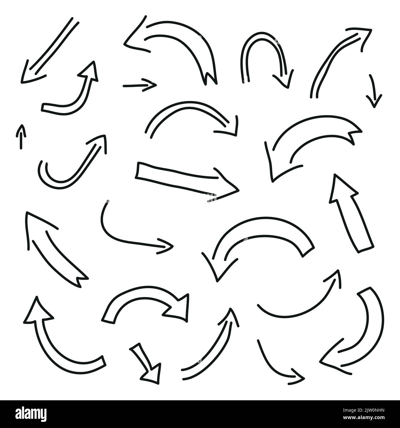 Set of hand drawn outline marker arrows isolated on white background ...