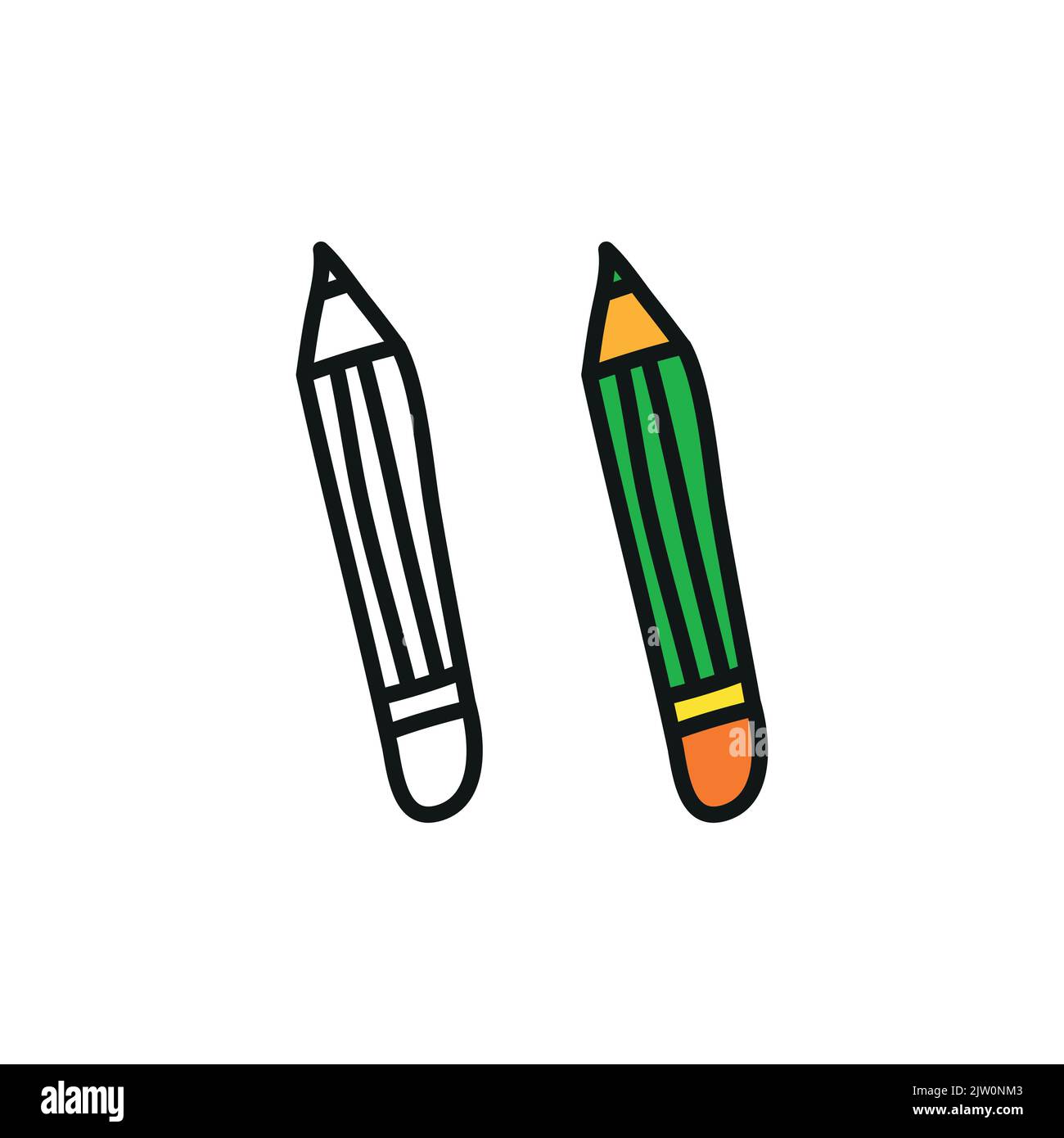 Doodle outline and colored pencil isolated on white background Stock ...