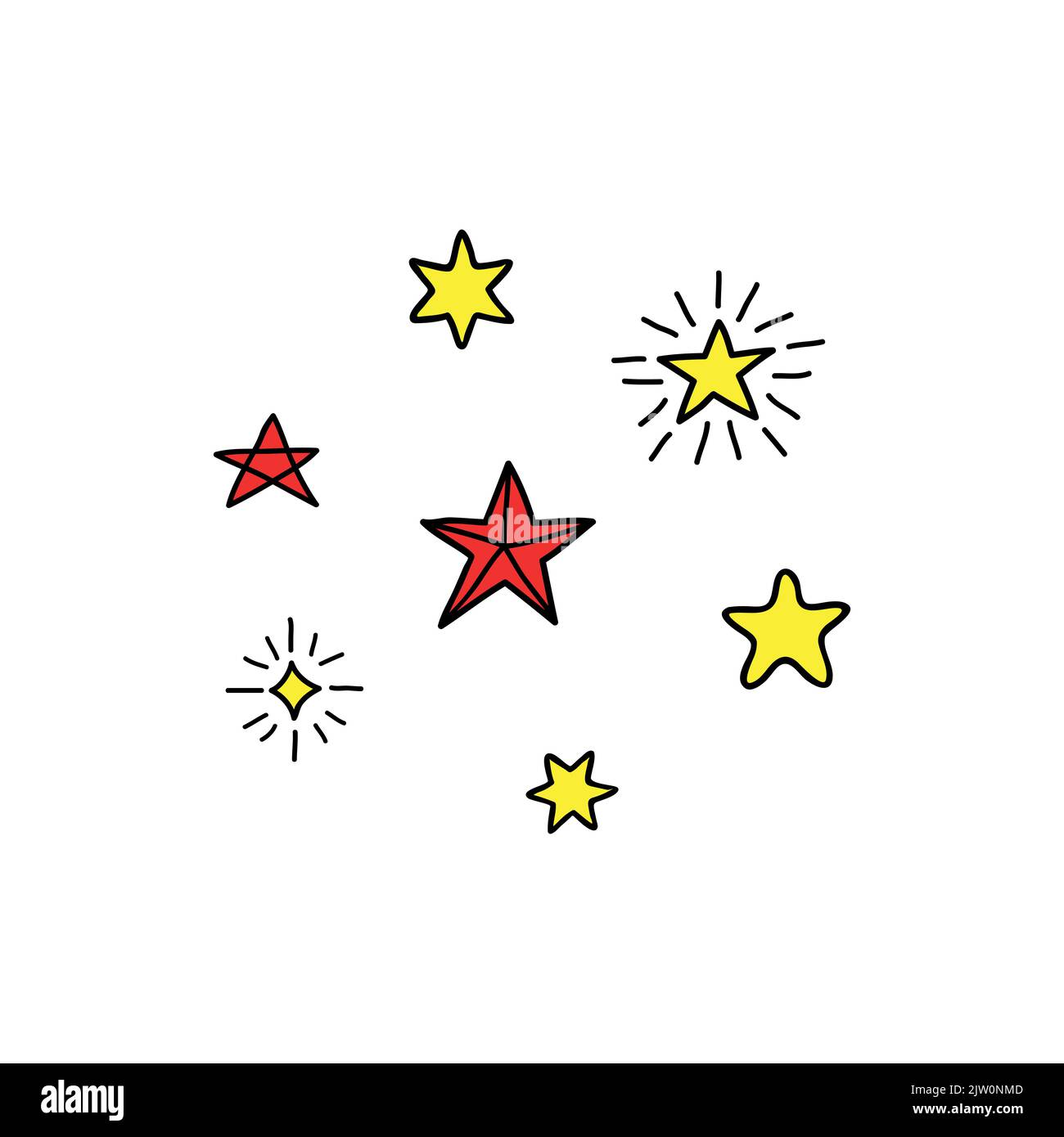Group of doodle colored abstract stars isolated on white background ...