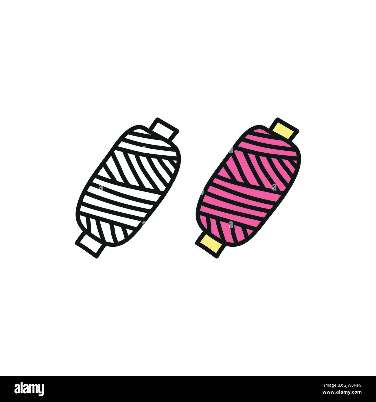 Doodle outline and colored skein of thread isolated on white background ...