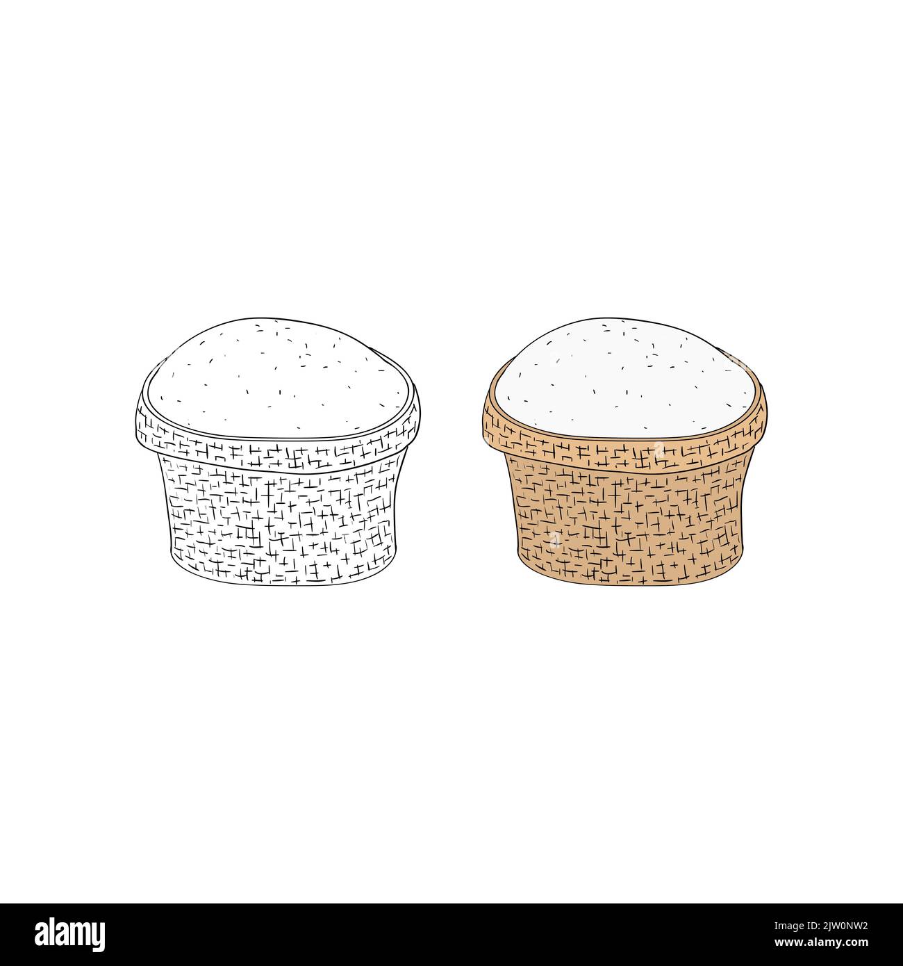 Hand drawn outline and colored bag of flour or sugar isolated on white ...