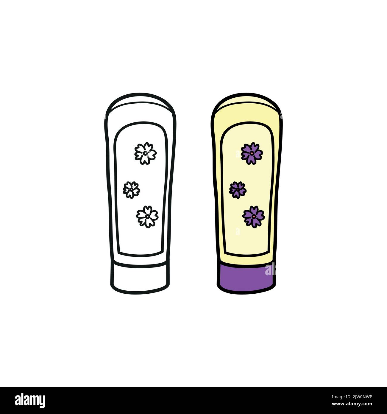 Doodle outline and colored cosmetic cream or lotion in tube isolated on ...